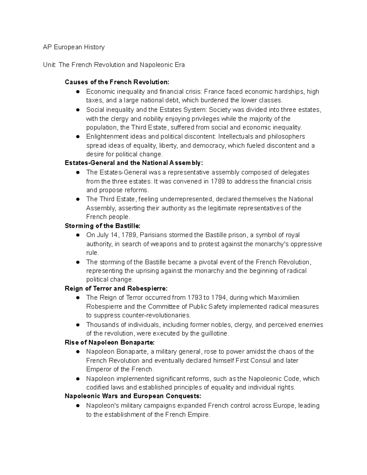 AP European History - The French Revolution - AP European History Unit ...