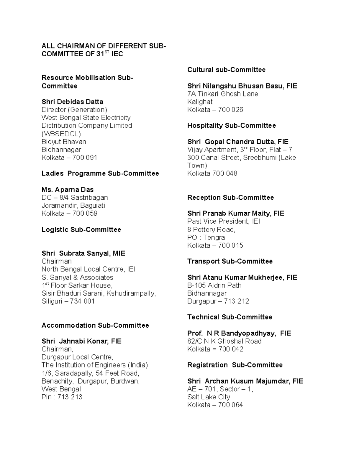 ALL Chairman Address - Lecture - ALL CHAIRMAN OF DIFFERENT SUB ...