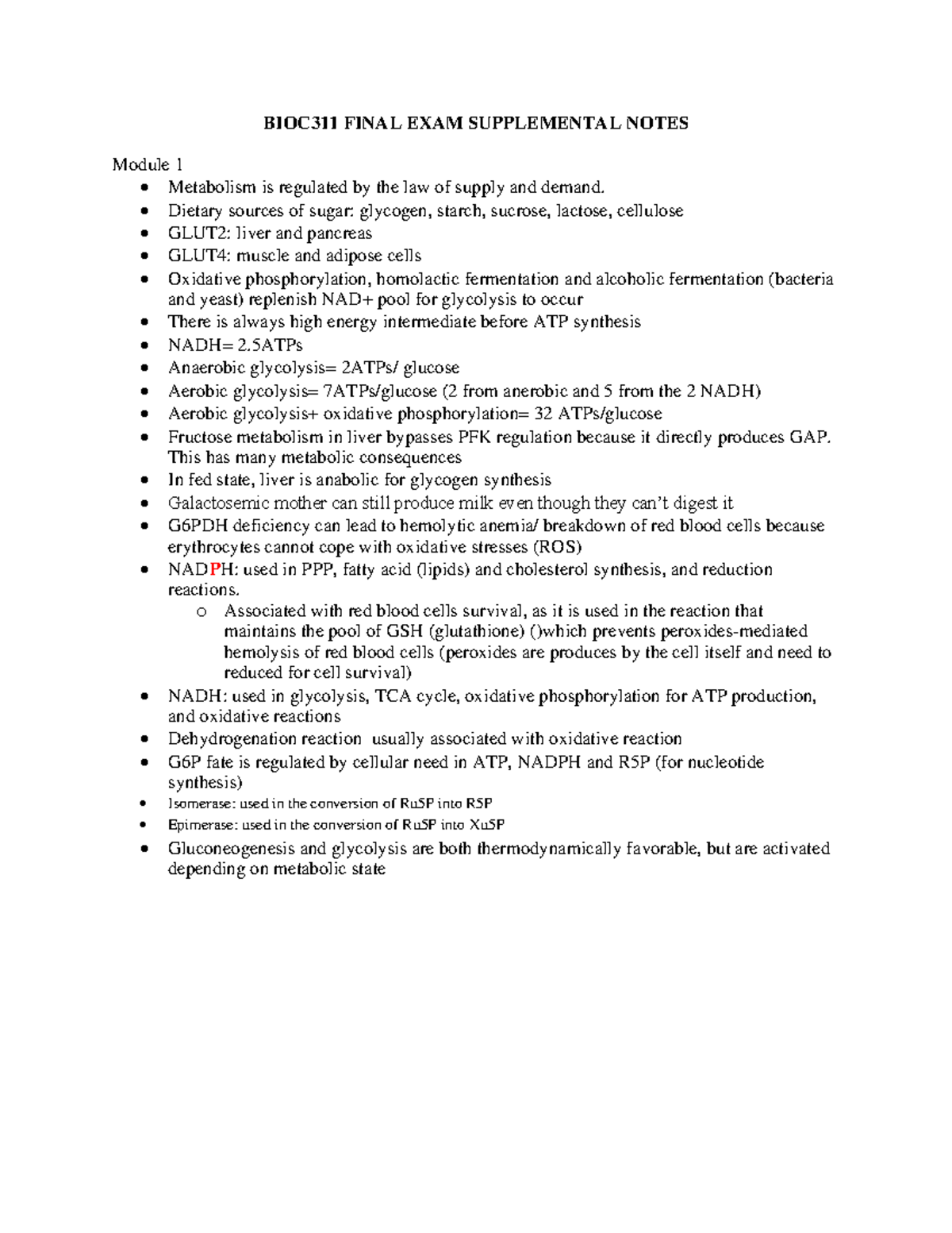 BIOC311 Final EXAM Supplemental Notes - BIOC311 FINAL EXAM SUPPLEMENTAL ...