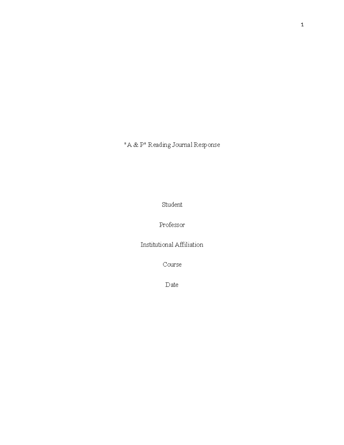 A & P Reading Journal Response - "A & P" Reading Journal Response ...