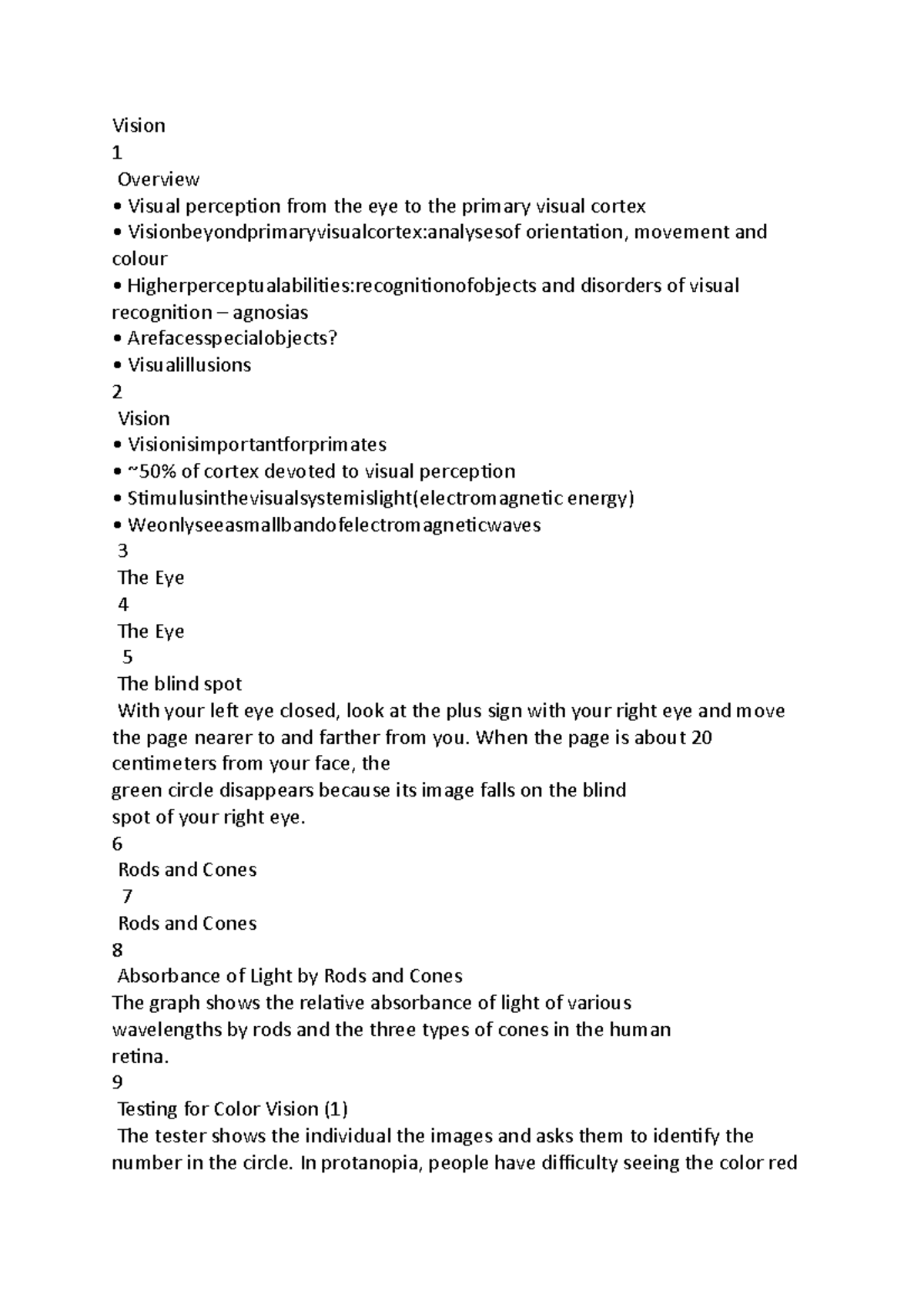 Vision - lecture 3 bio cog - Vision 1 Overview • Visual perception from ...