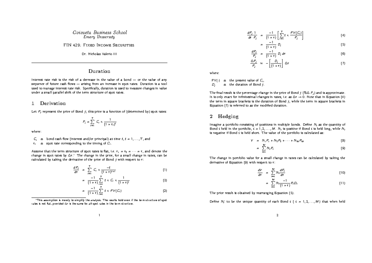 Duration - presentation - Goizueta Business School Emory University FIN ...