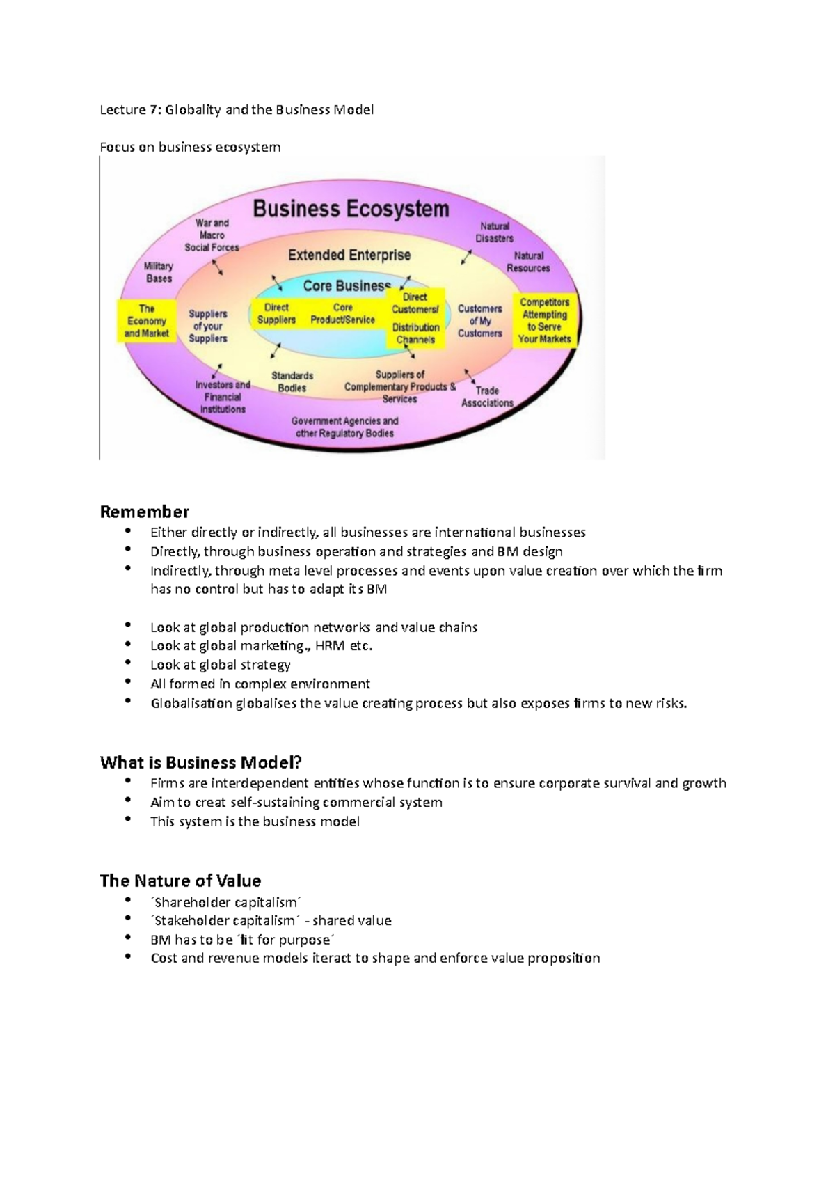 Lecture 7 International business context - Lecture 7: Globality and the ...