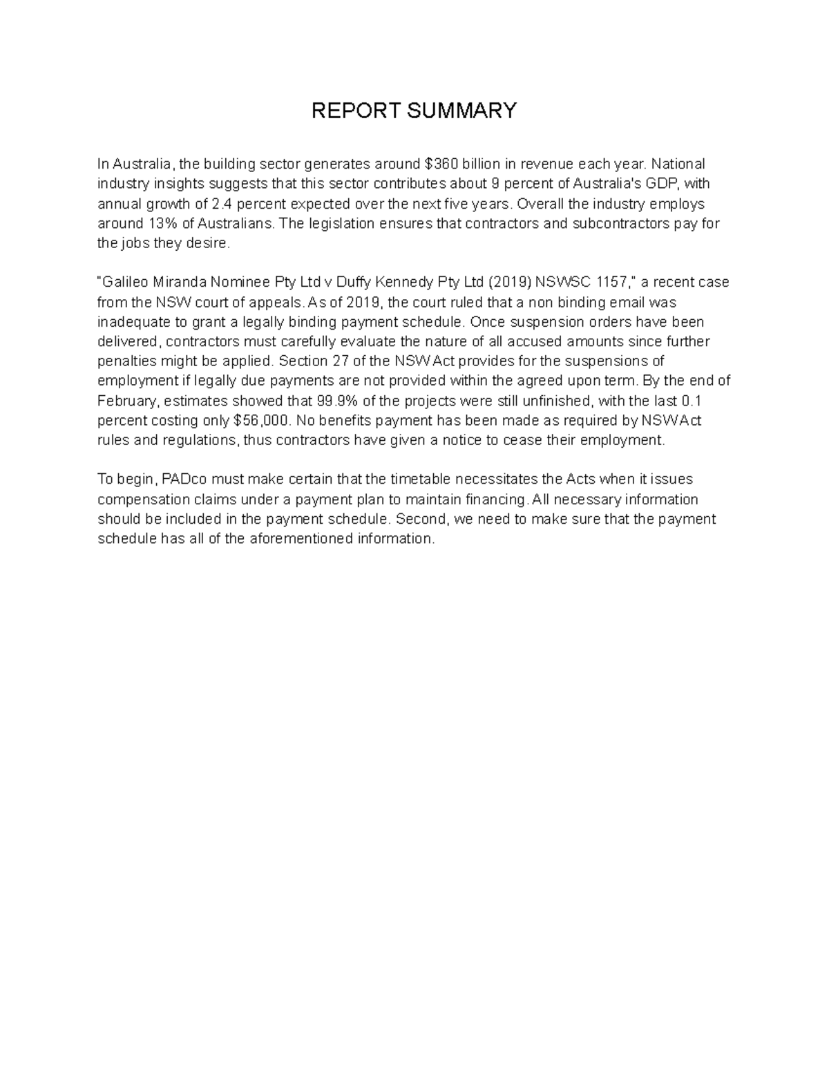 Report Summary - TUT - REPORT SUMMARY In Australia, the building sector ...