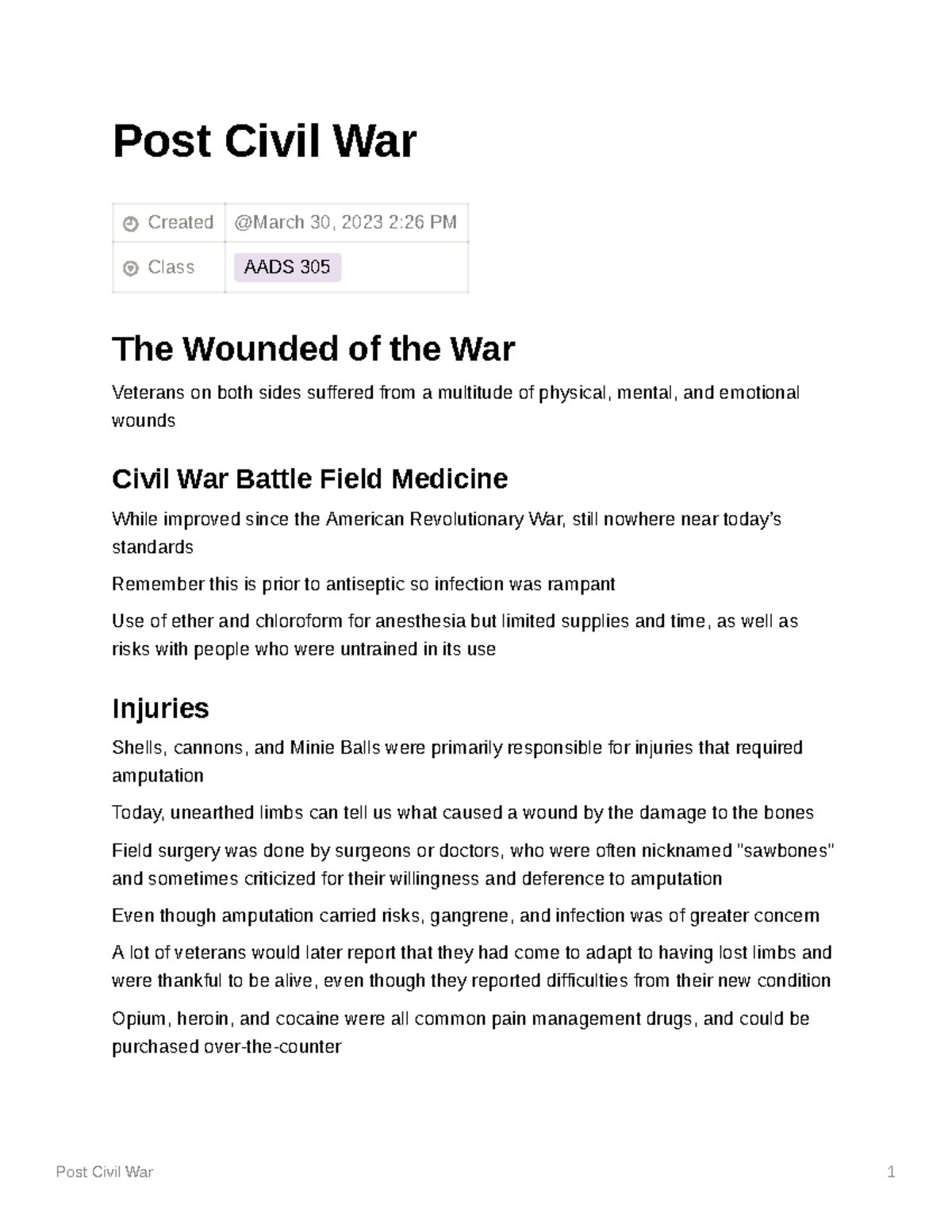 Post Civil War - Post Civil War Created Class AADS 305 The Wounded of ...