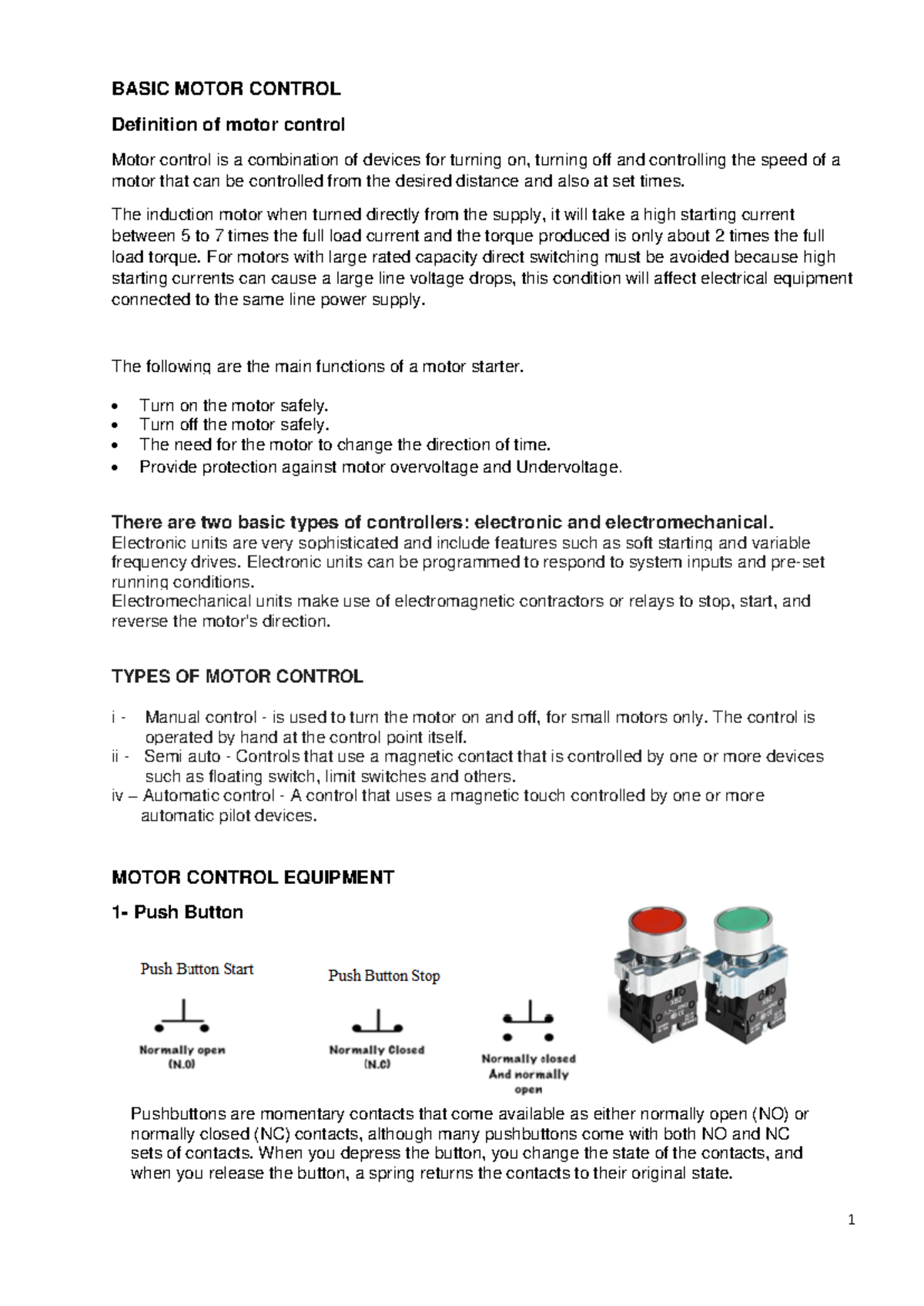 T6- Basic AC Motor Control - BASIC MOTOR CONTROL Definition of motor ...