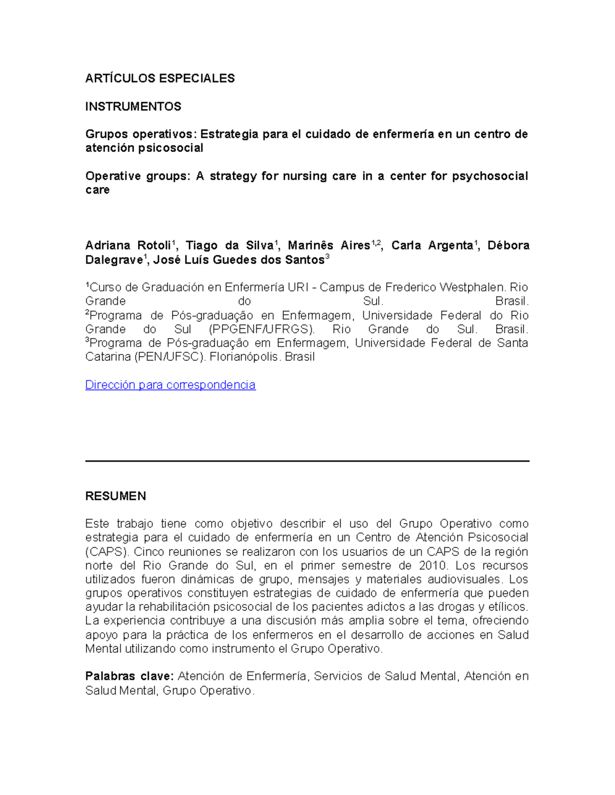 Artículos Especiales - ARTÍCULOS ESPECIALES INSTRUMENTOS Grupos ...