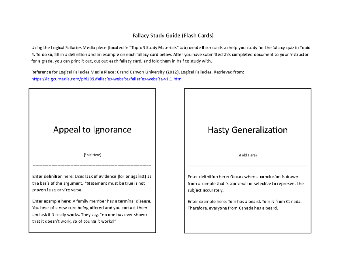 Fallacy Study Guide phi 105 full length - Fallacy Study Guide (Flash ...