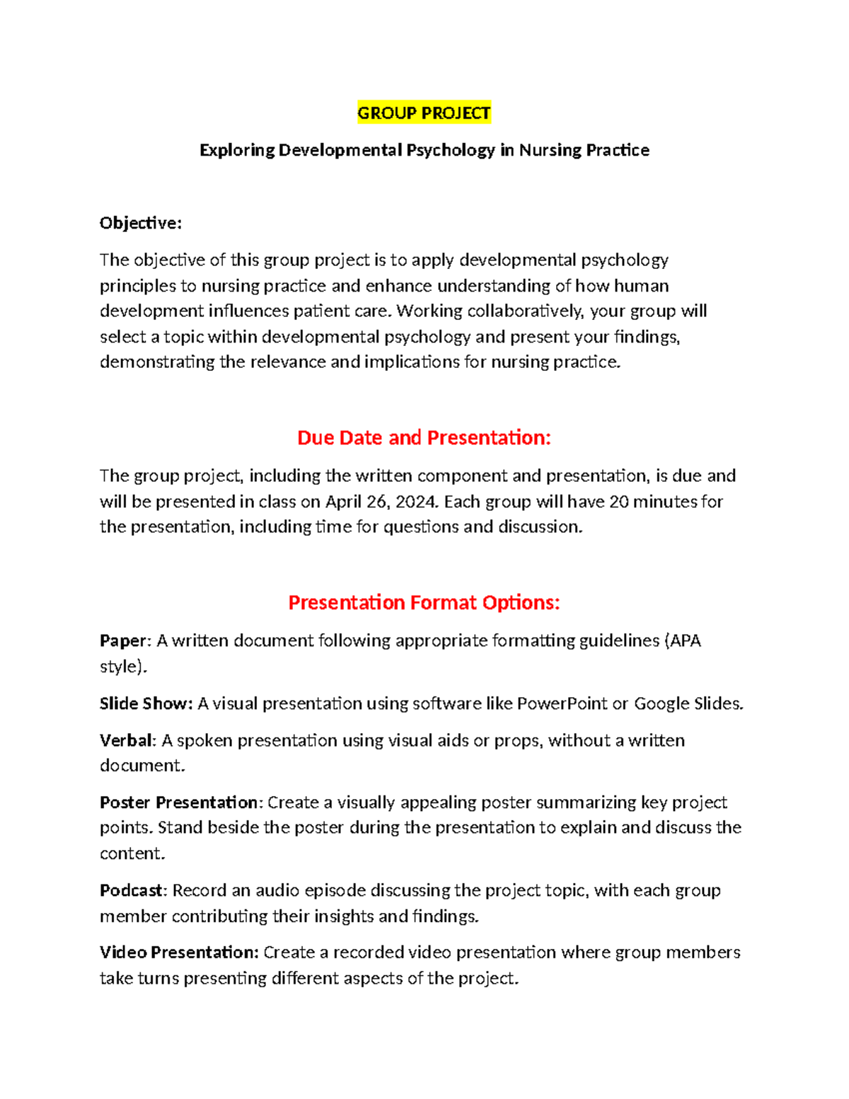 Developmental Psychology Group Project - GROUP PROJECT Exploring ...