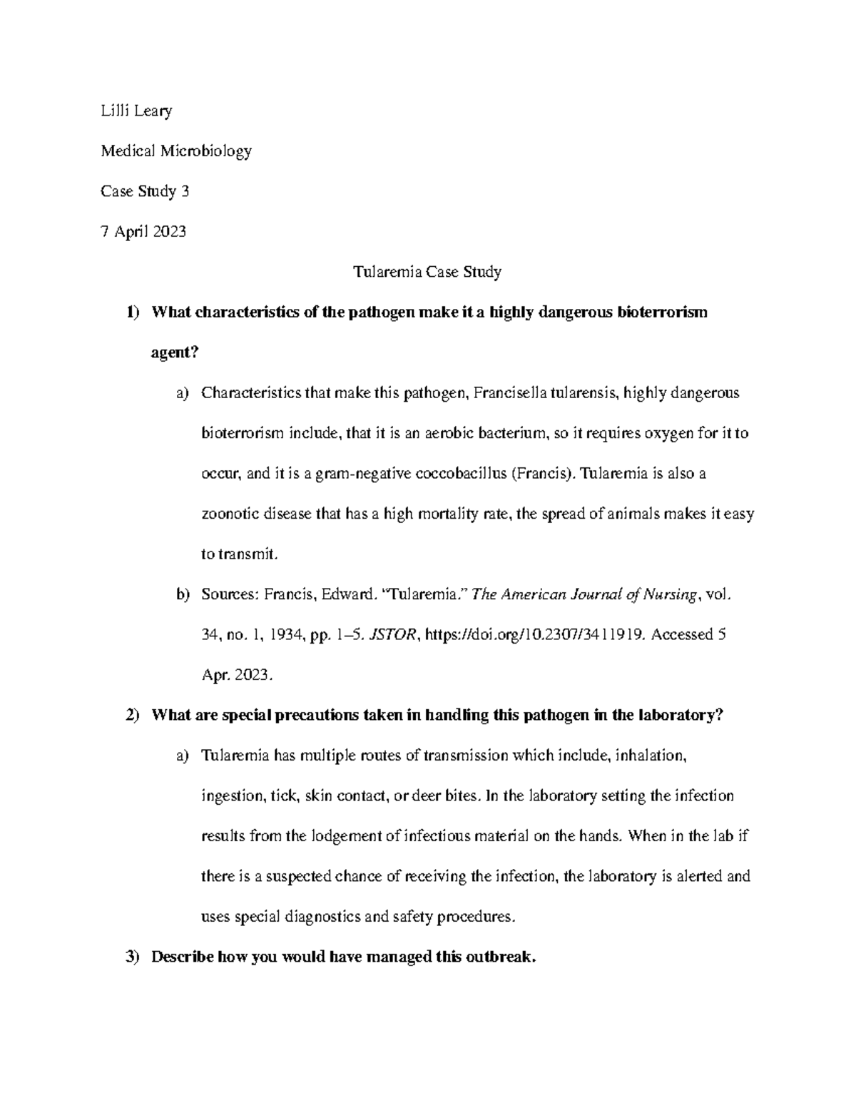 Leary Med Micro Case Study 4 - Lilli Leary Medical Microbiology Case ...