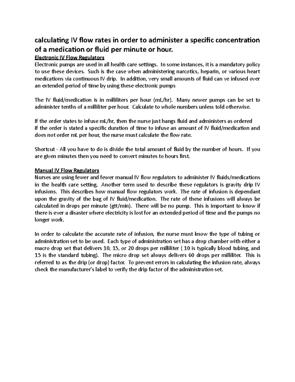 IV notes - how to Calculate IV infusion rates. dosage calculations for ...