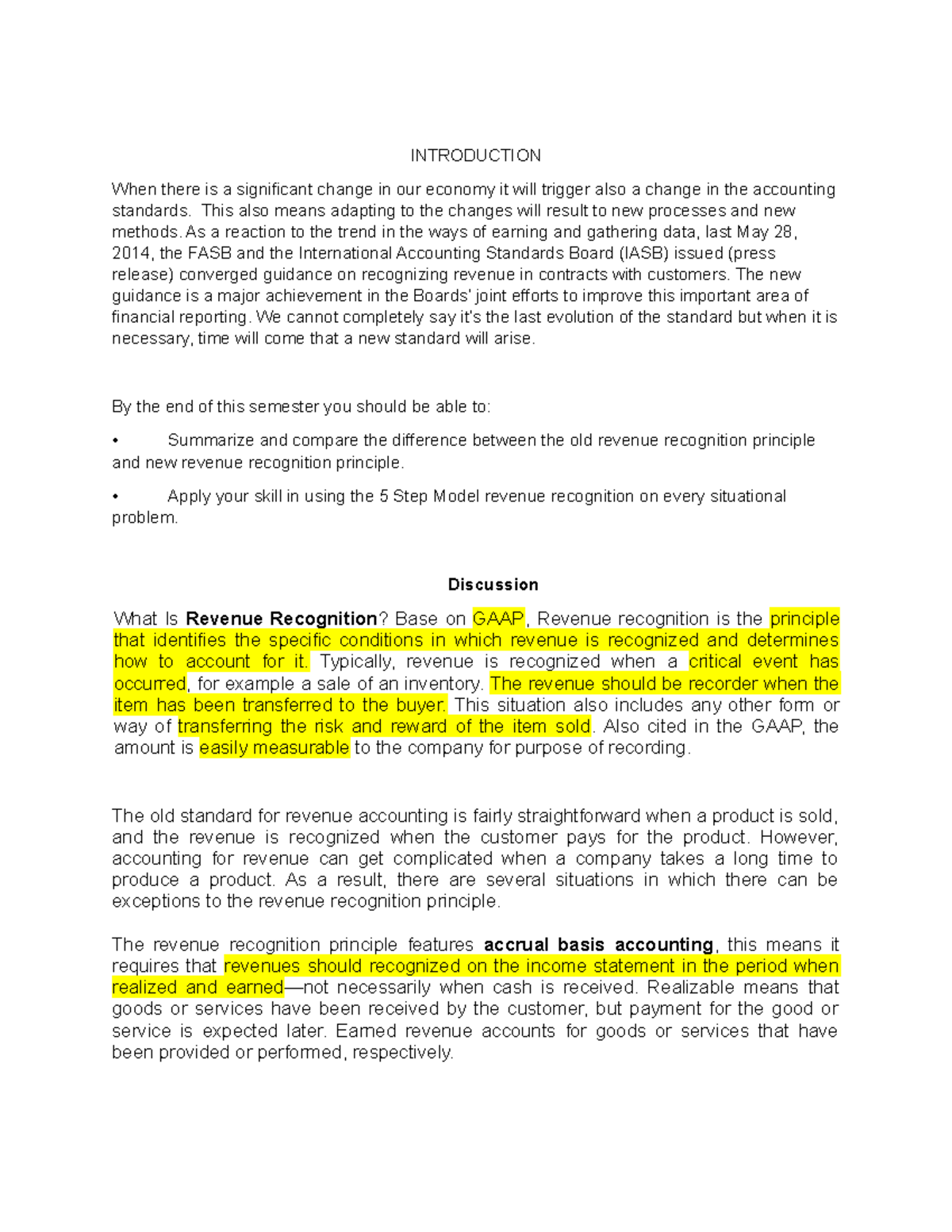 Revenue Recognition - INTRODUCTION When there is a significant change ...