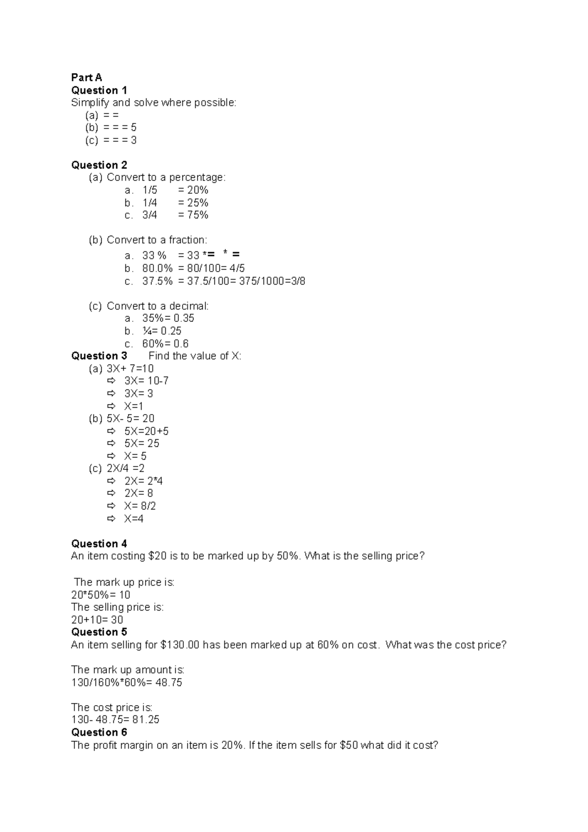 Assessment 1 - assignment - Part A Question 1 Simplify and solve where ...