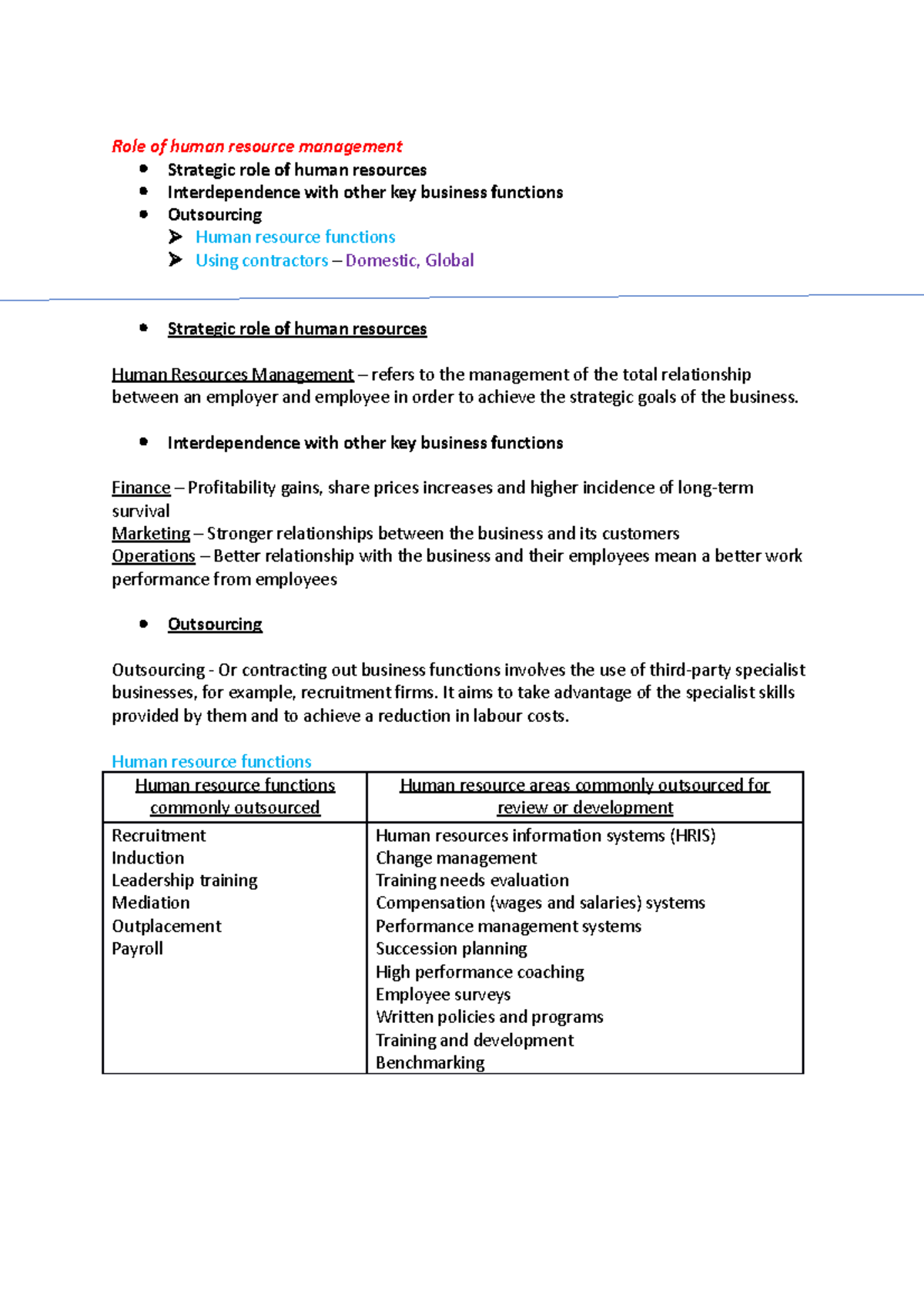 HRM FULL Summary - Role of human resource management Strategic role of ...