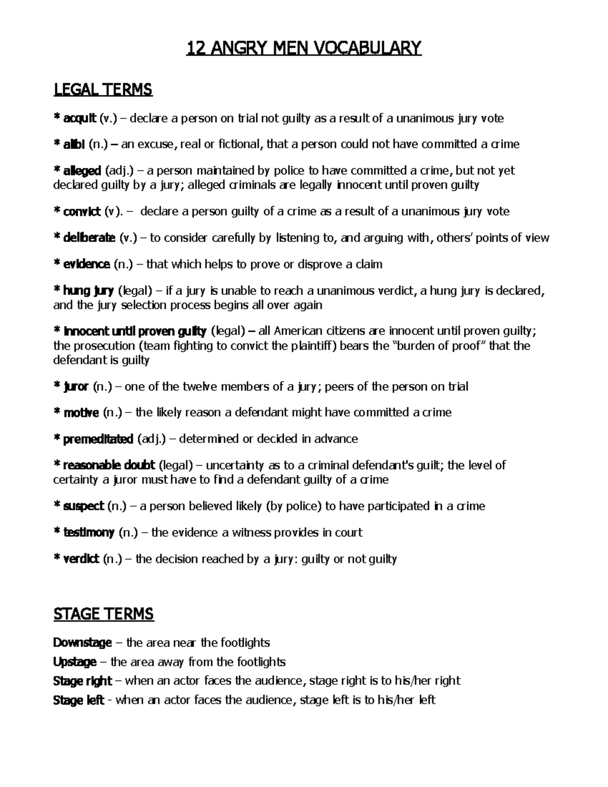 12 Angry Men - vocabulary - 12 ANGRY MEN VOCABULARY LEGAL TERMS acquit ...