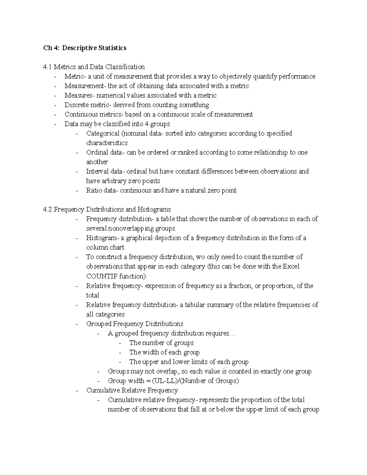 OBA 311 Ch. 4 Descriptive Statistics - Ch 4: Descriptive Statistics 4 ...