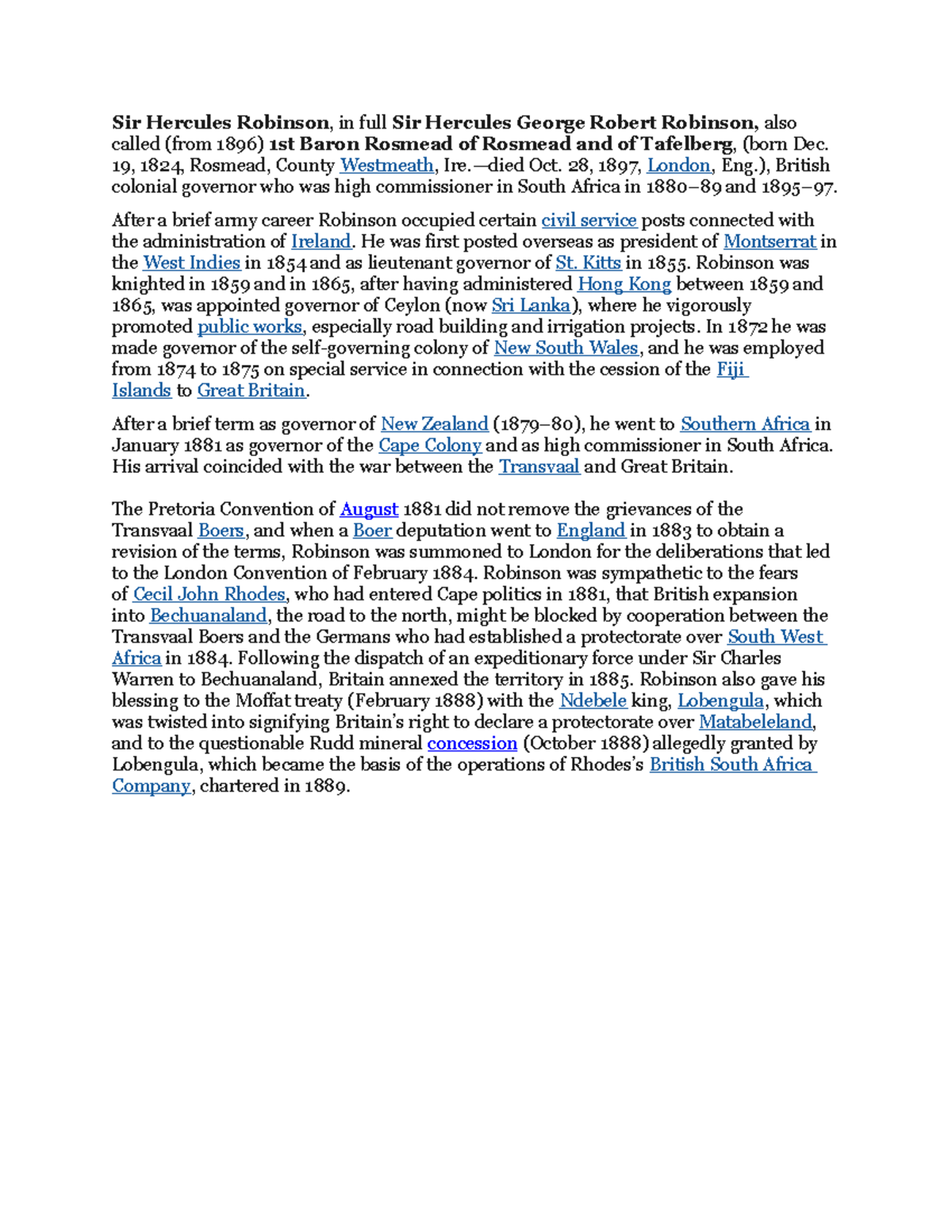 About Sir Hercules Robinson - Sir Hercules Robinson , in full Sir ...