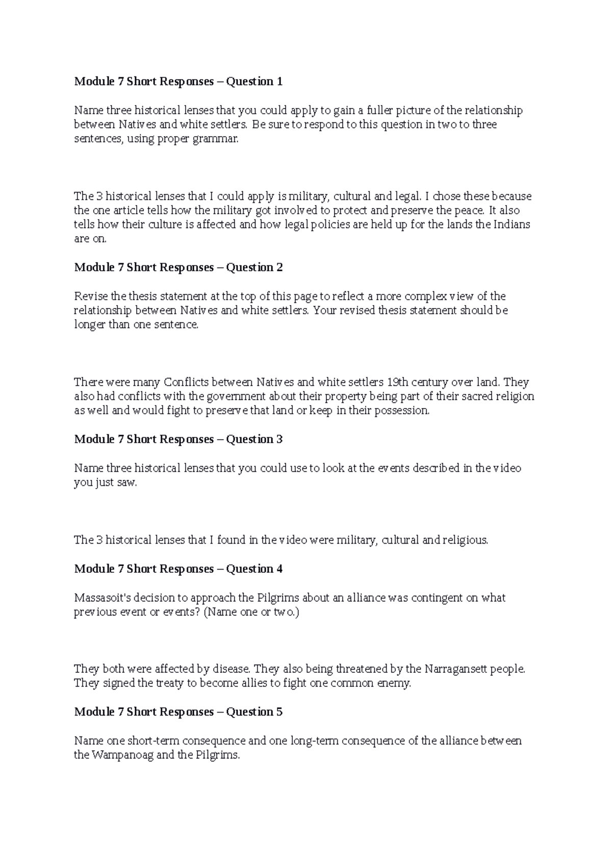 Walter Lawrence HIS 200 Applied History - Module 7 Short Responses ...