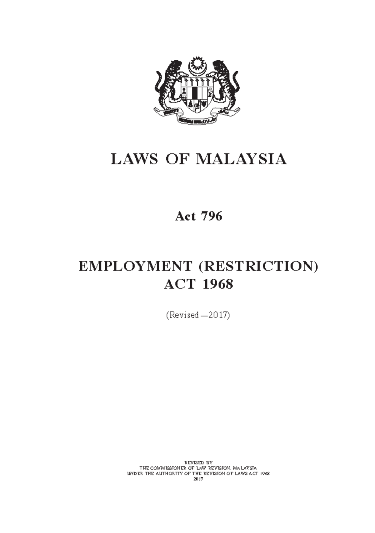 Employment(Restriction)Act1968 - Employment (Restriction) 1 LAWS OF ...