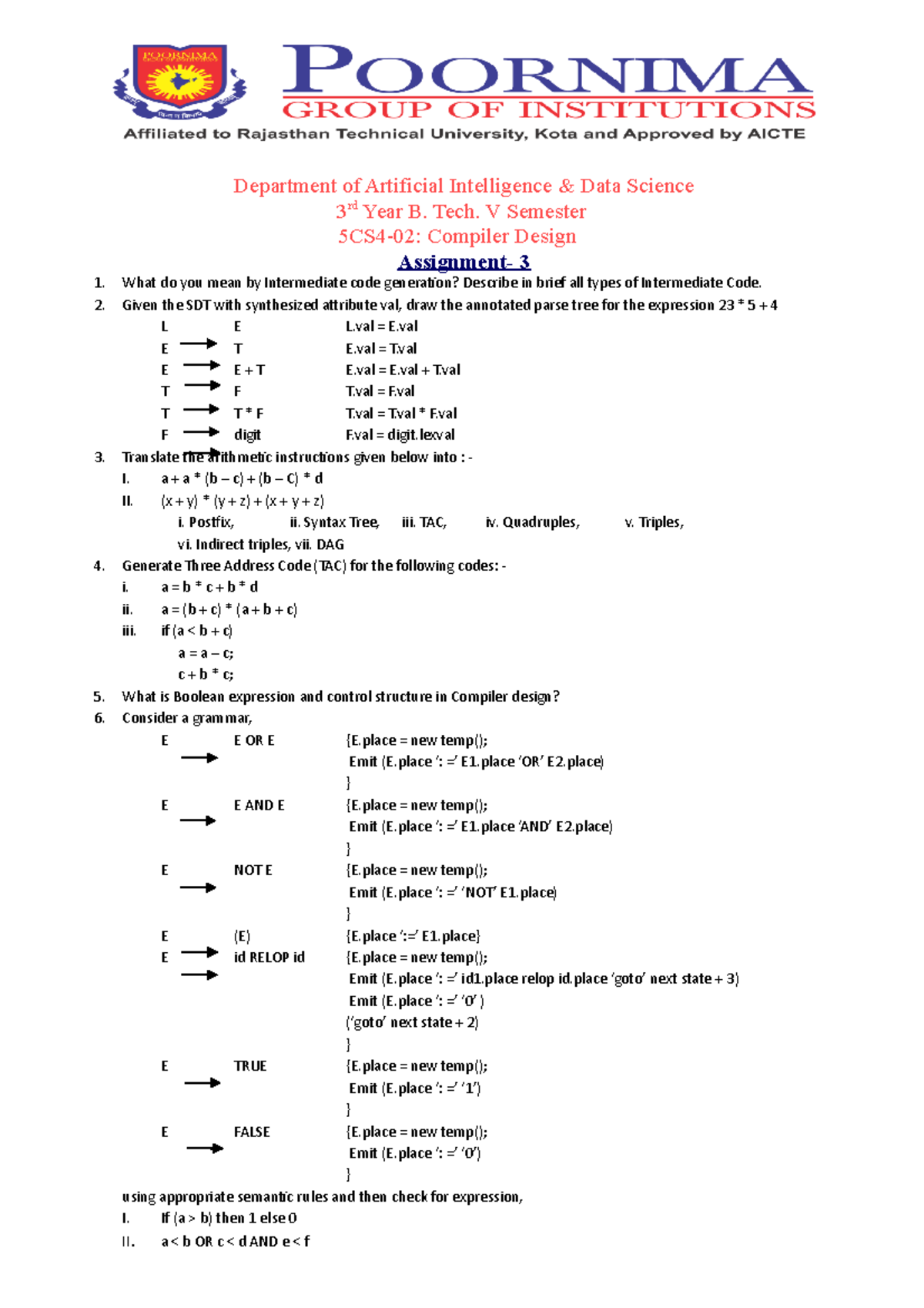 CD Unit-3 Assignment - Department of Artificial Intelligence & Data Science 3 rd Year B. Tech. V ...