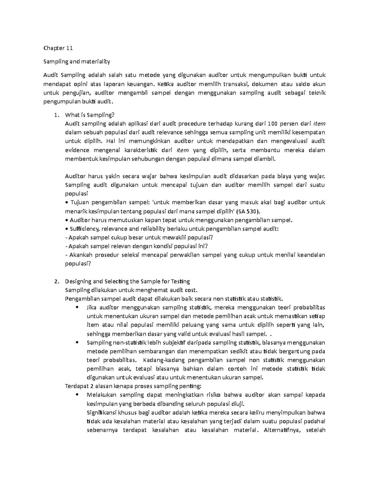 7 - Chapter 11 (Pertemuan 7) - Chapter 11 Sampling and materiality ...