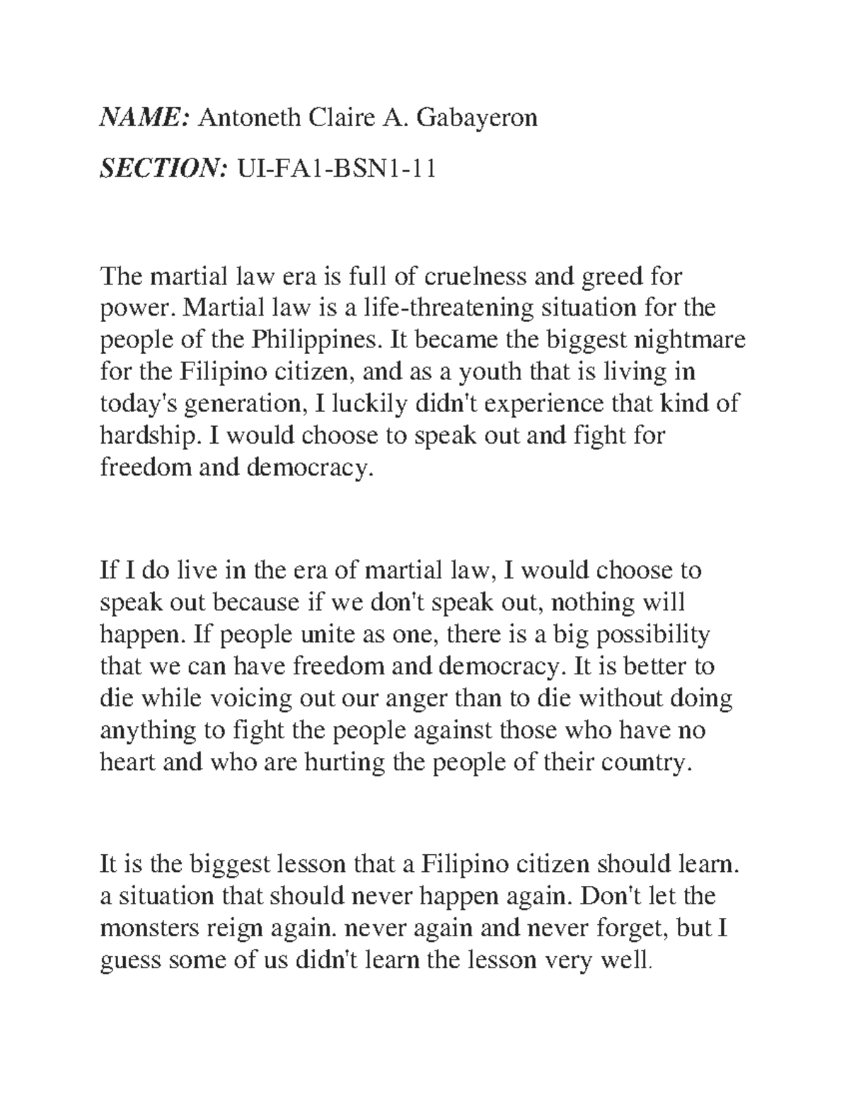 Academic lecture essay - NAME: Antoneth Claire A. Gabayeron SECTION: UI ...