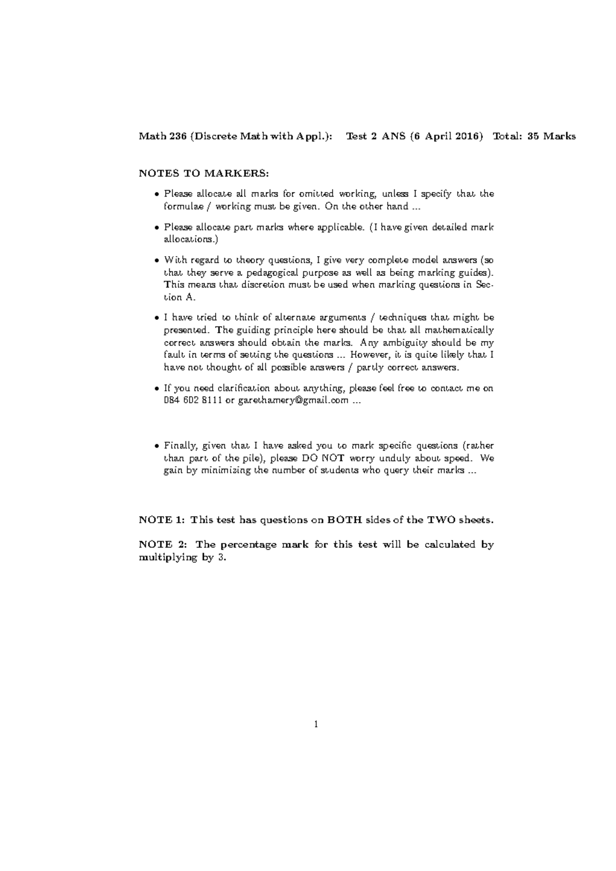 Discrete Mathematics Test2 - Math 236 (Discrete Math with Appl.): Test ...