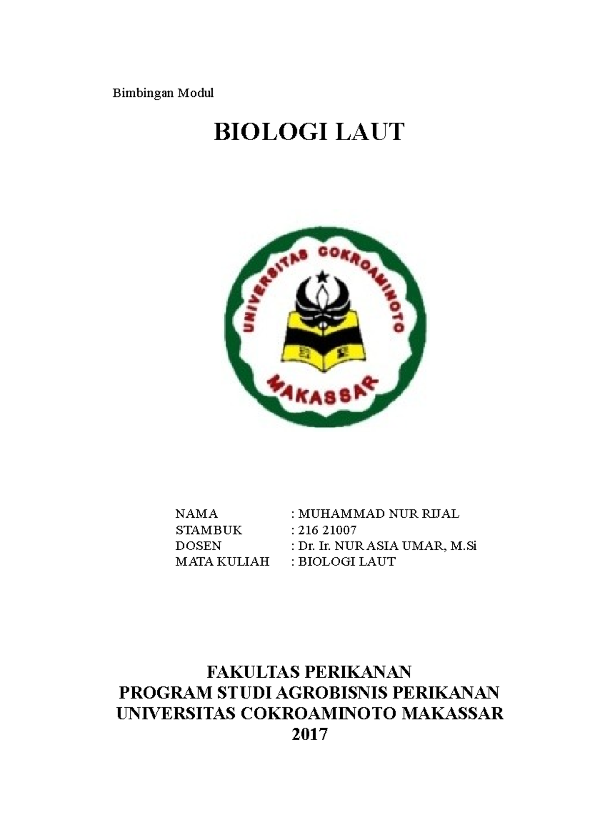 Biologi LAUT docx - CONTOH - Bimbingan Modul BIOLOGI LAUT NAMA ...