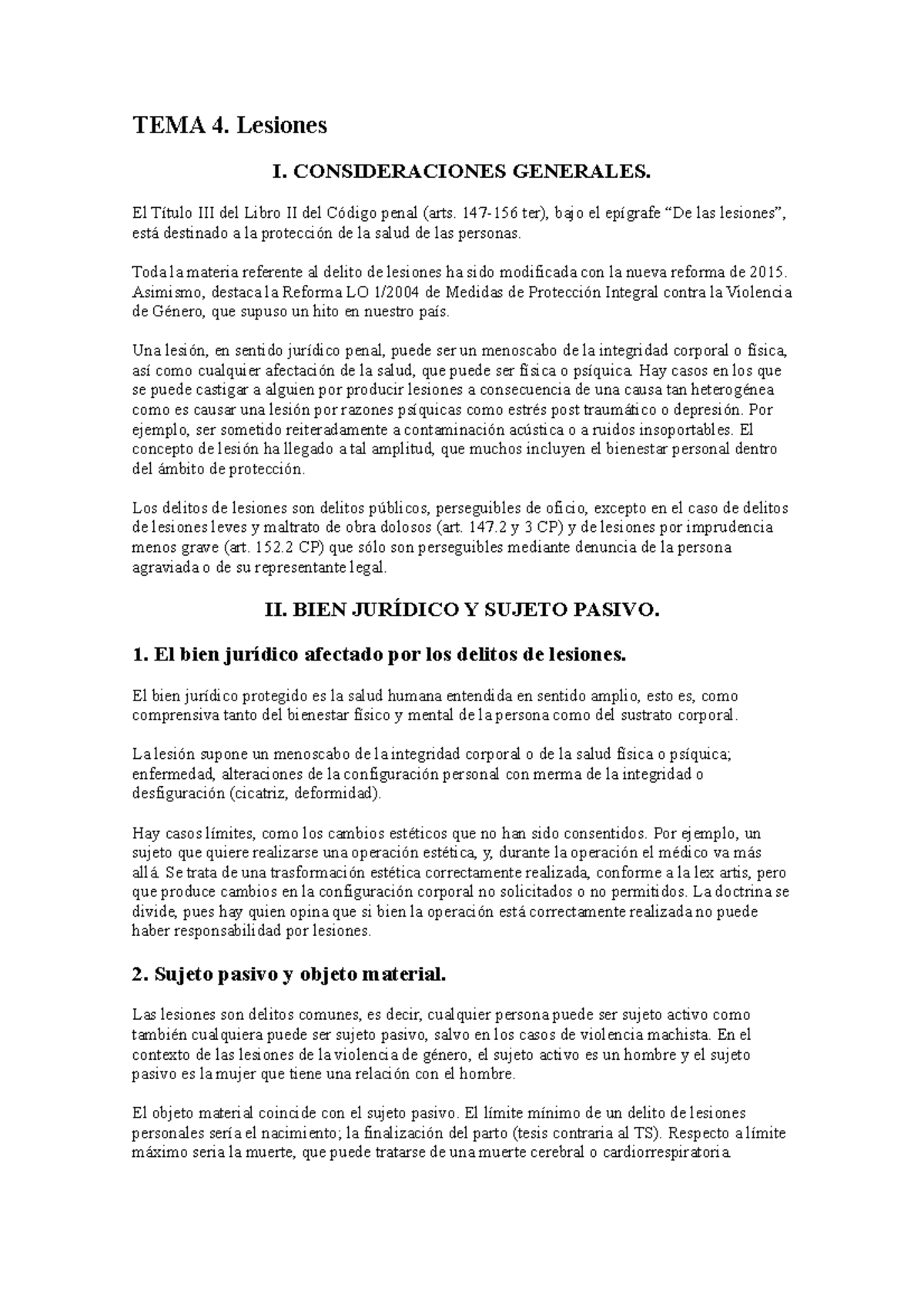 Temas 4 y 5 pasados - lesiones - TEMA 4. Lesiones I. CONSIDERACIONES GENERALES. El T椃Ātulo III ...