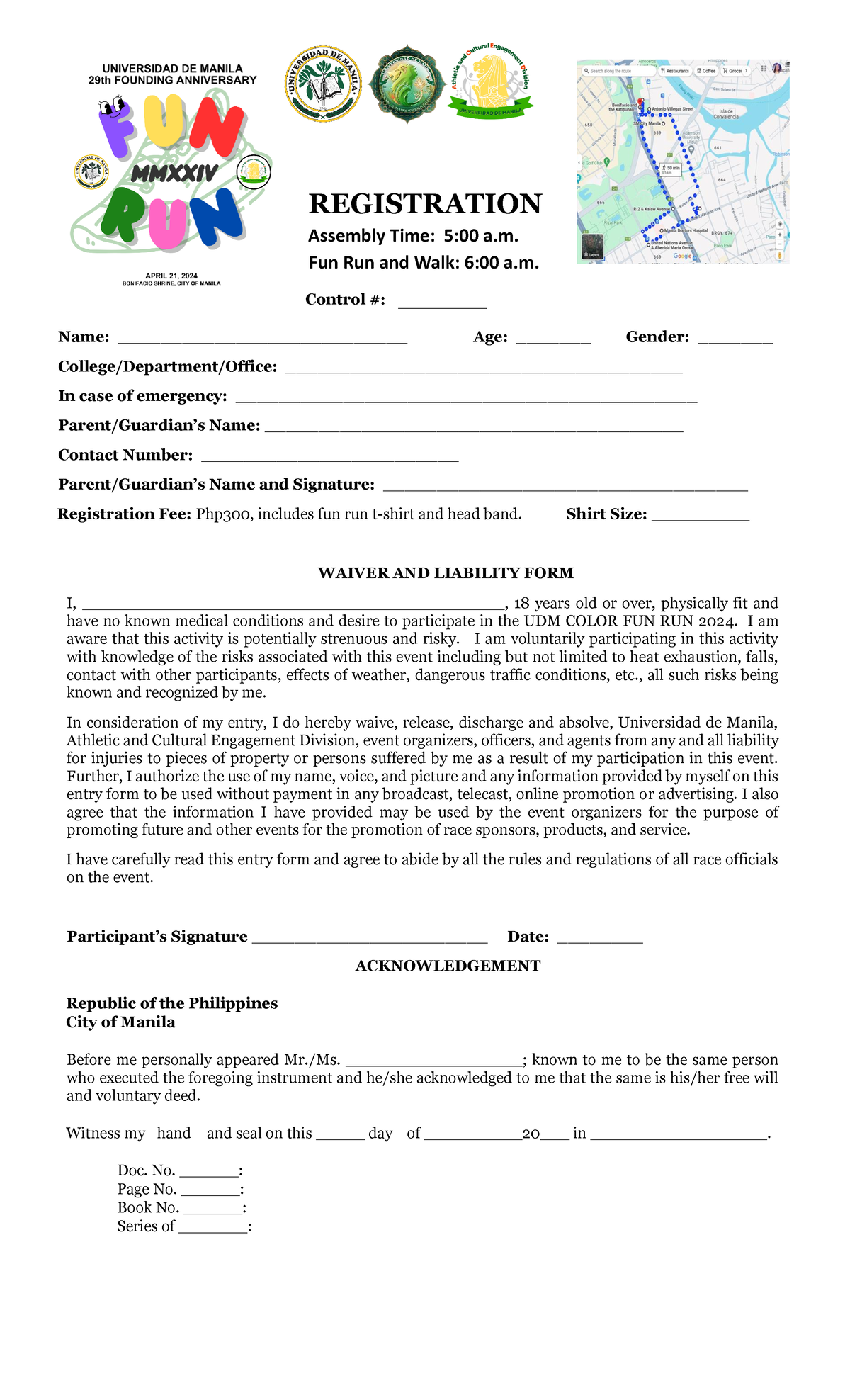 Fun Run 2024 Registration Form - Name: ___________________________ Age ...