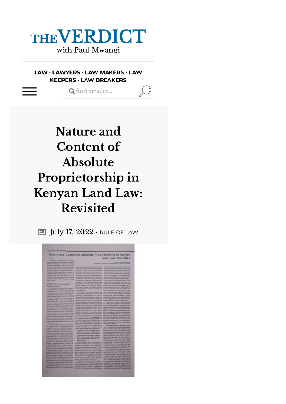 Nature and Content of Absolute Proprietorship in… - with Paul Mwangi ...