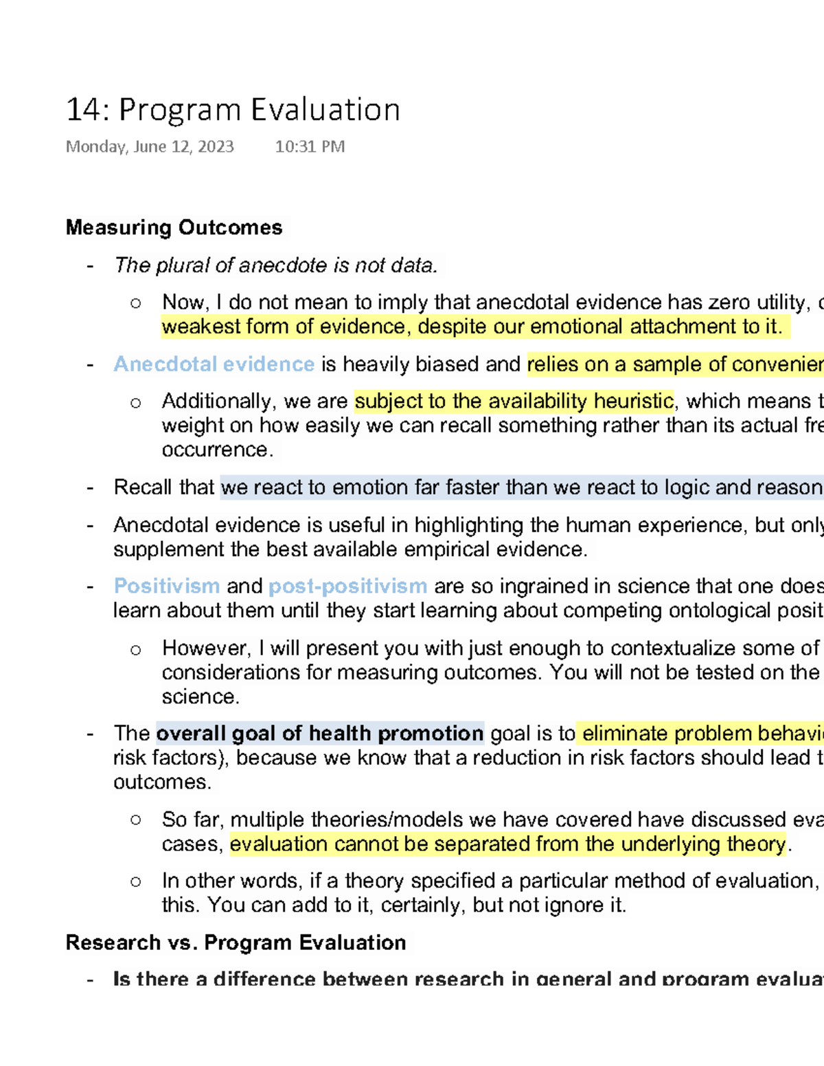 14 Program Evaluation - summer course - Health Sciences 4202A/B - UWO - Studocu