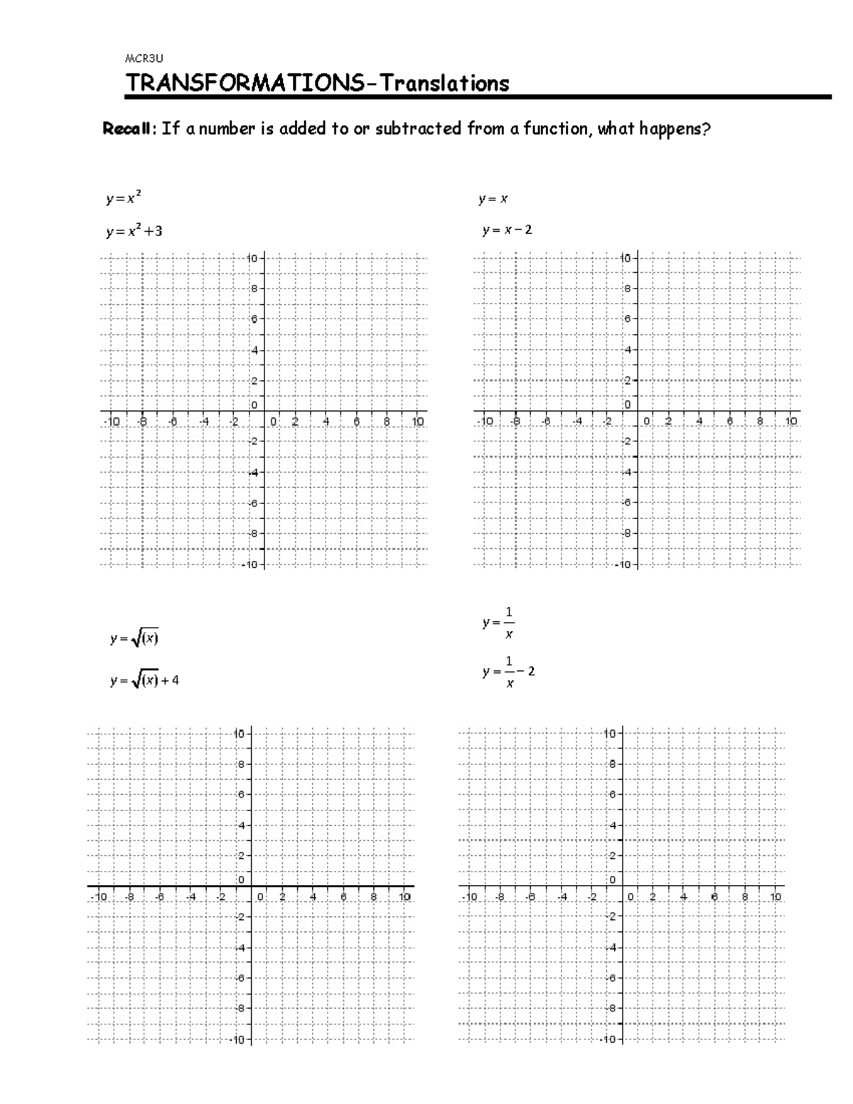 11 u transformations - class notes - MCR3U TRANSFORMATIONS-Translations ...