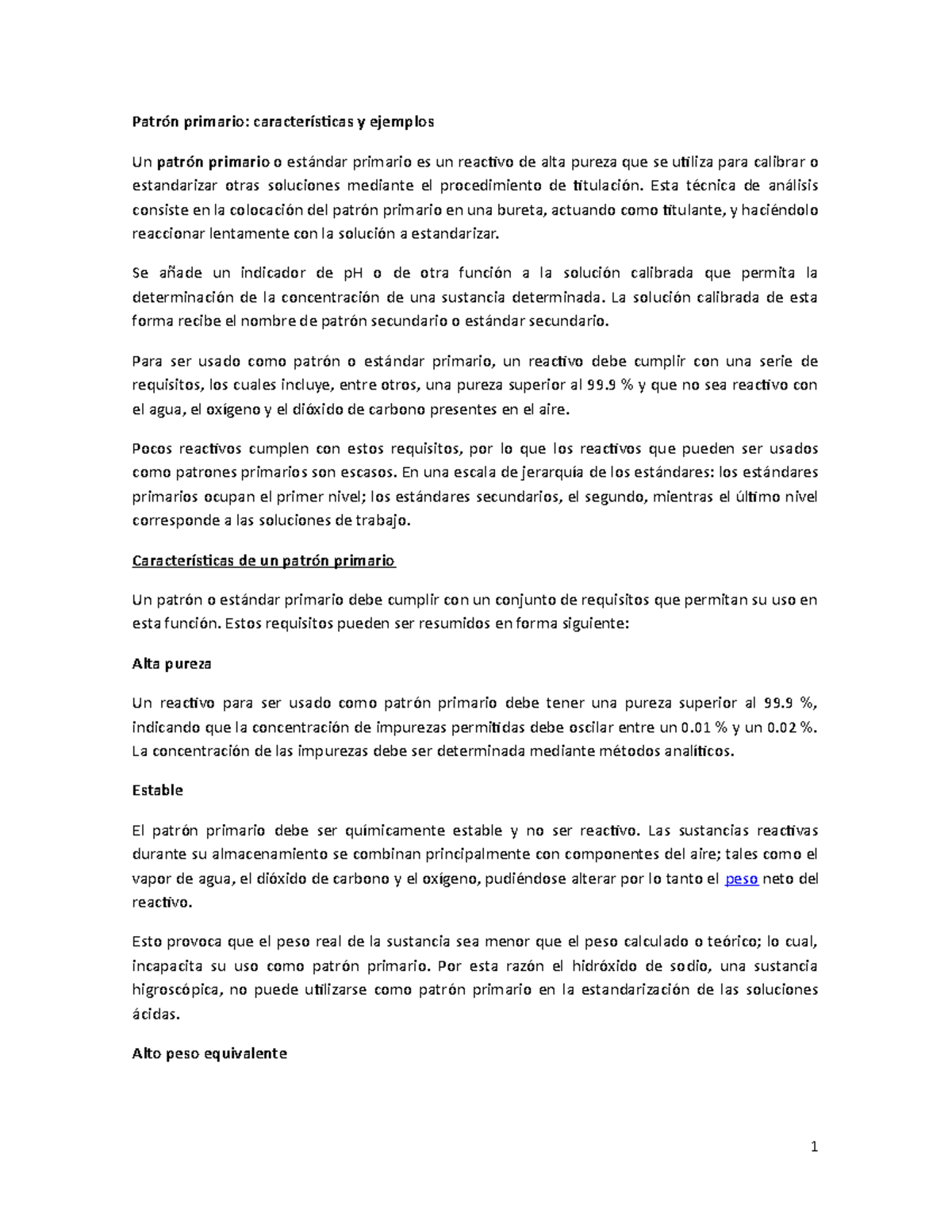 Patrón primario - importante - Patrón primario: características y ...