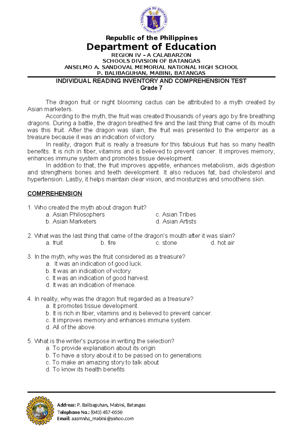Pabasa Grade 7 - Dragon Fruit - Republic of the Philippines Department ...