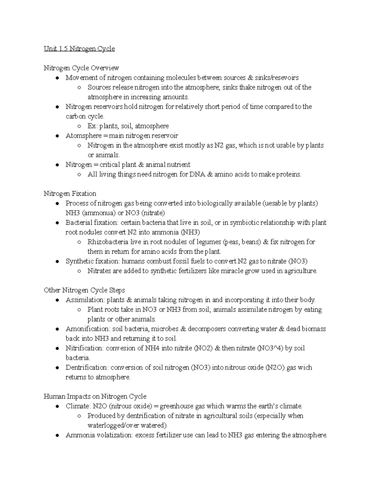 Copy of Unit 1.5 Nitrogen Cycle - Unit 1 Nitrogen Cycle Nitrogen Cycle ...