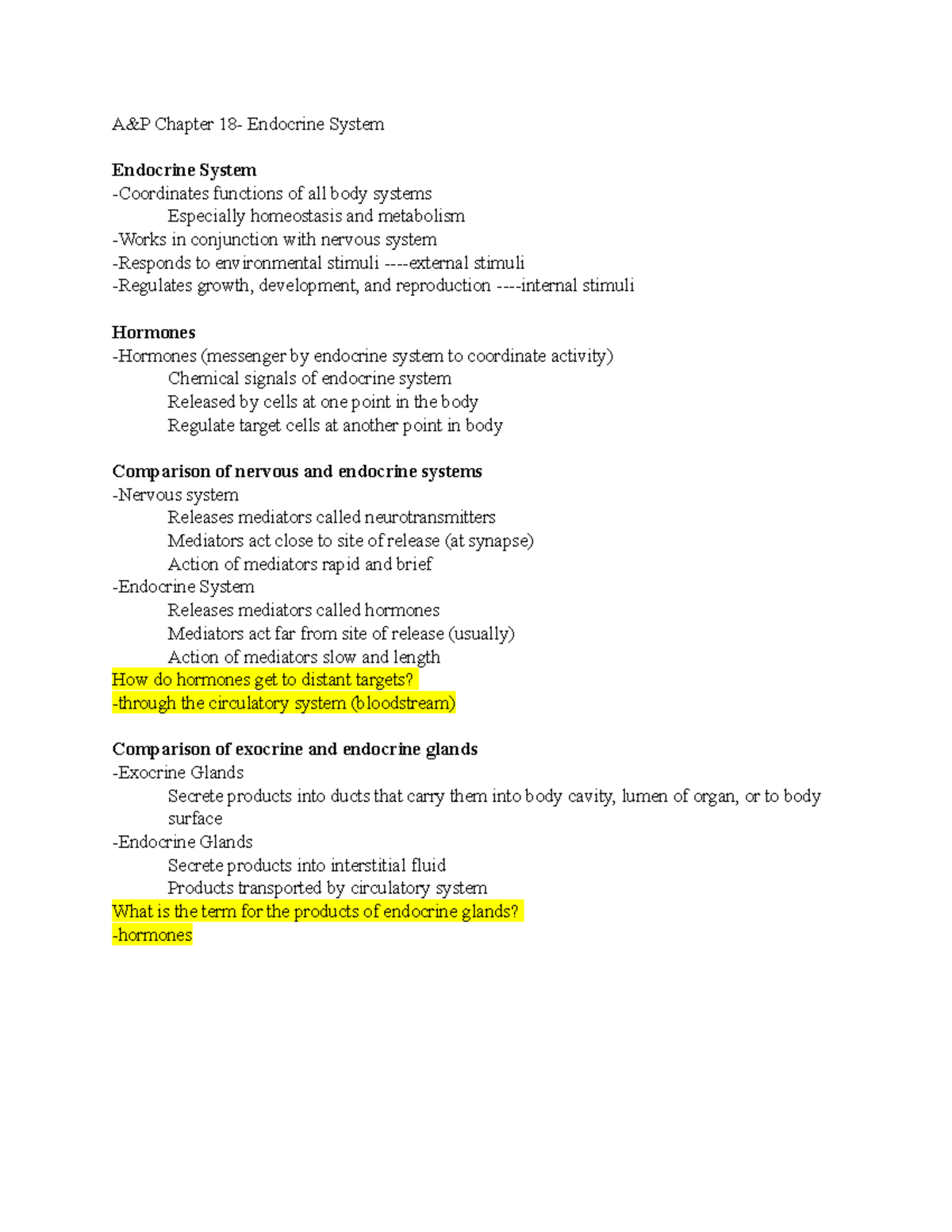 A&P Ch. 18 - Lecture notes 1 - A&amp;P Chapter 18- Endocrine System ...