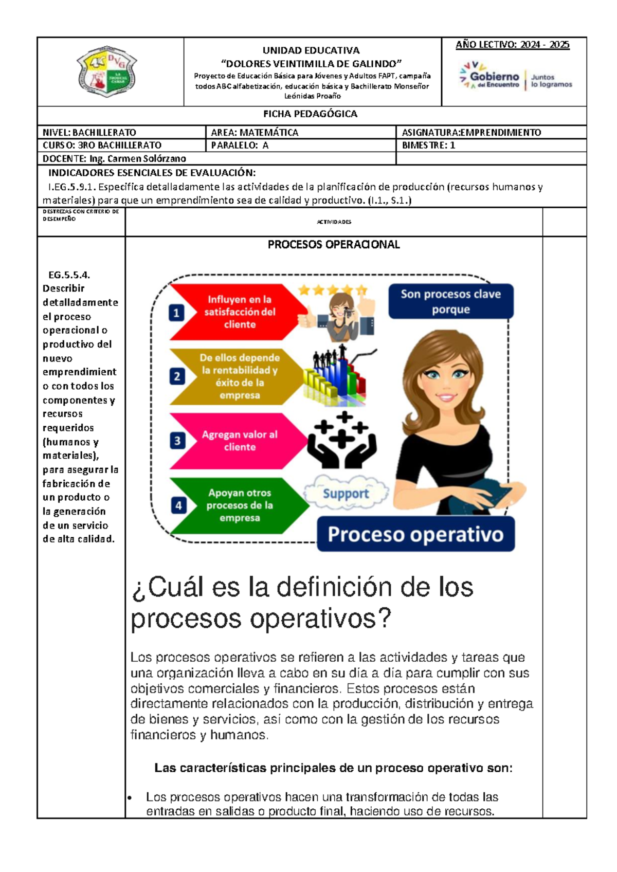 Proceso Operacional - UNIDAD EDUCATIVA “DOLORES VEINTIMILLA DE GALINDO ...