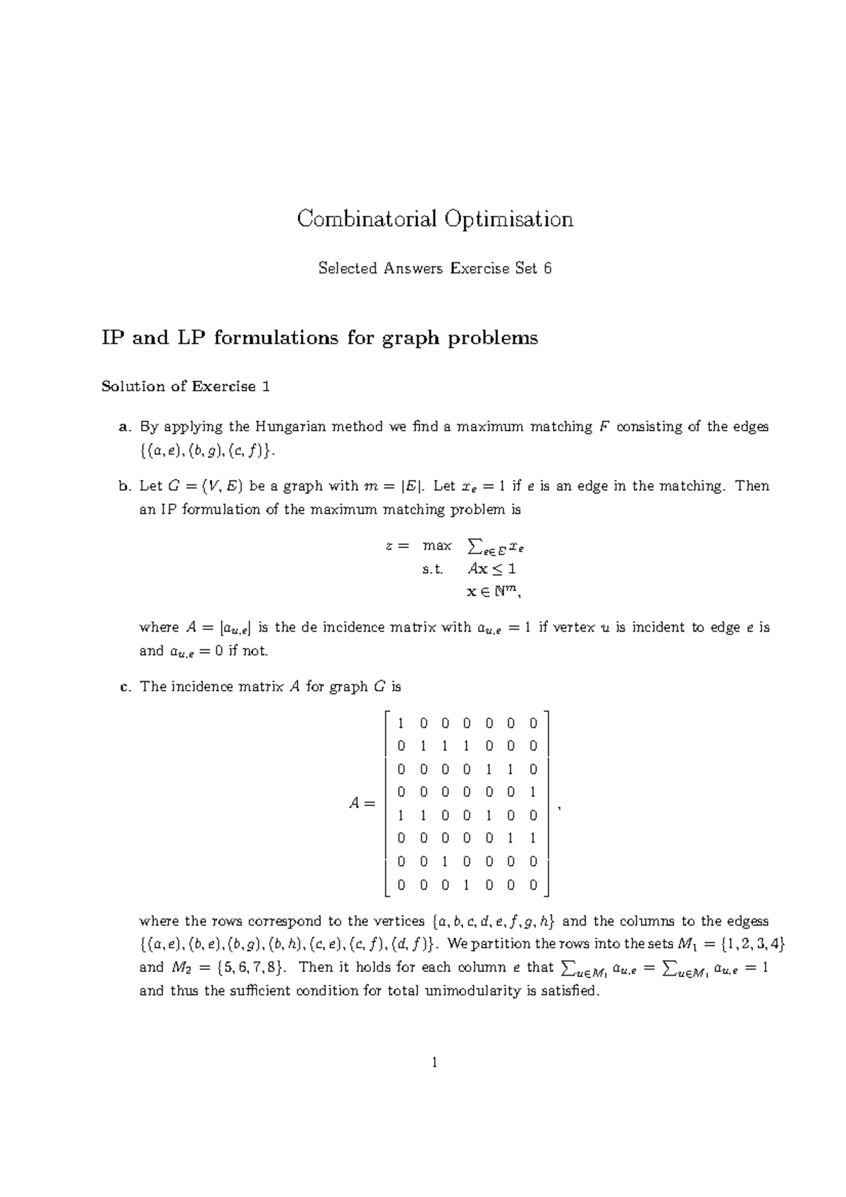 Practical - Selected Answers Exercise Set 6 | Combinatorisch Optimaliseren - Combinatorial ...