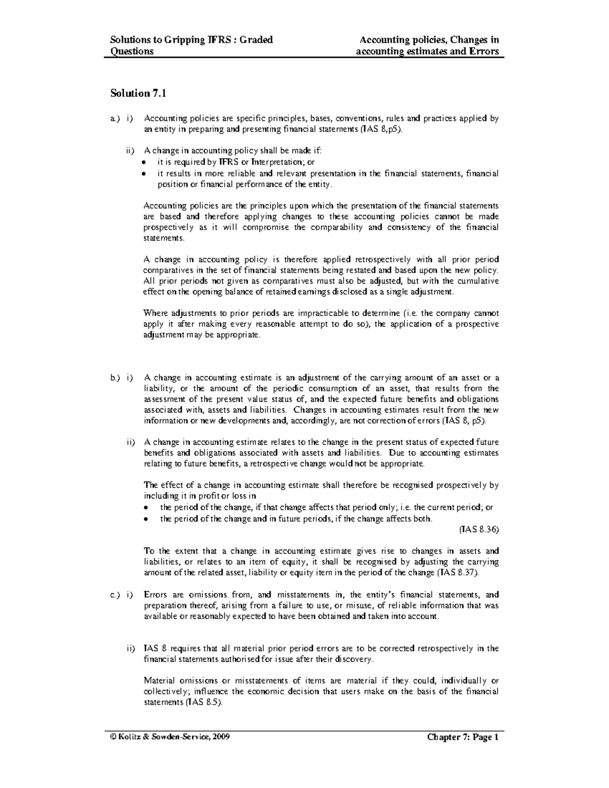 Chapter 7 - accounting policies - Questions accounting estimates and ...