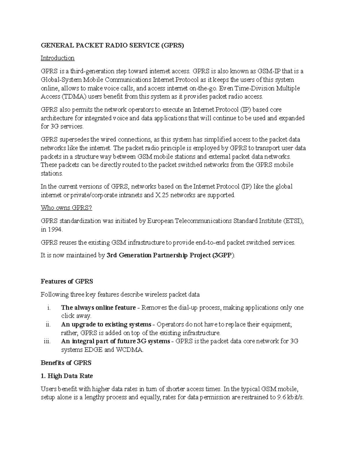 Wireless networks - GPRS Technology - GENERAL PACKET RADIO SERVICE ...