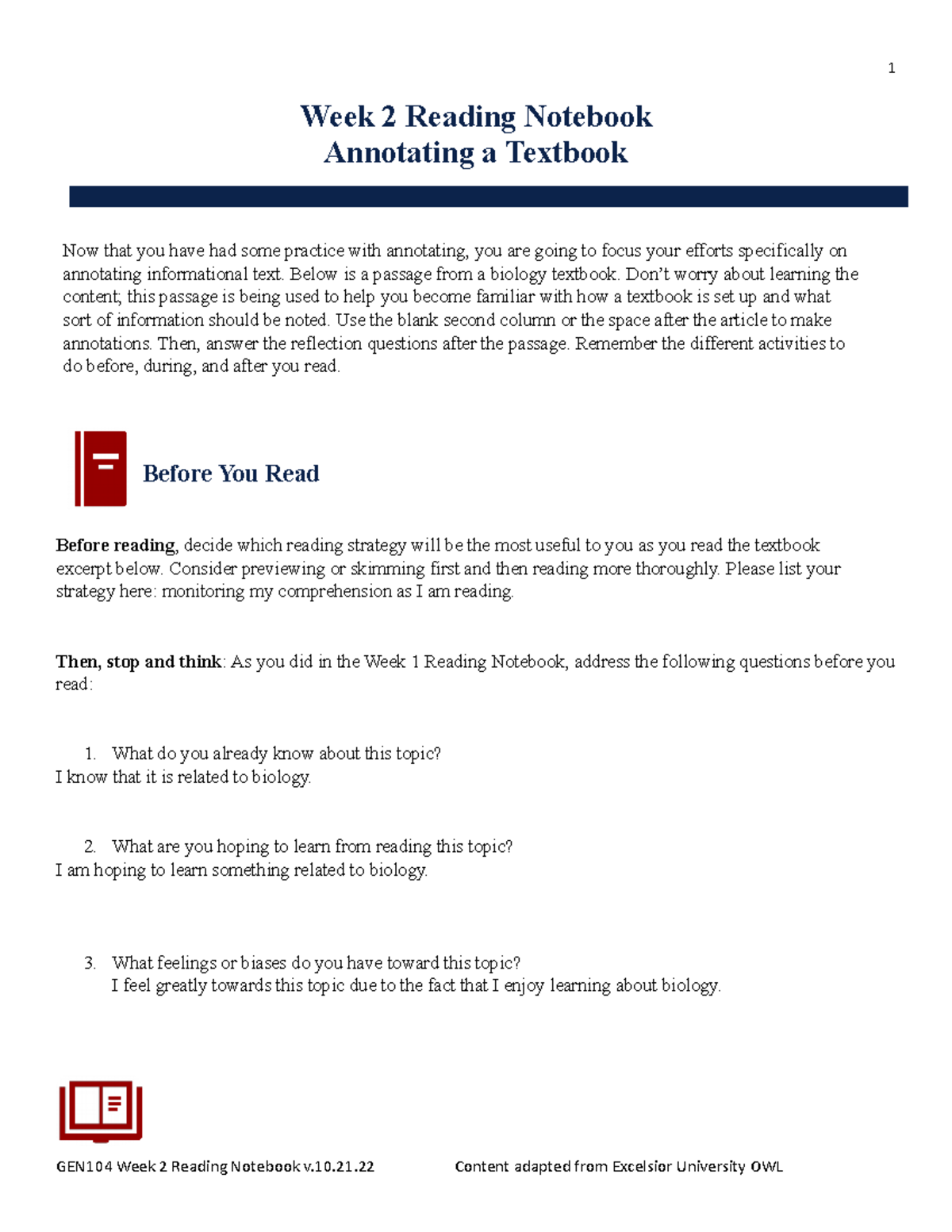 Week 2 Reading Notebook - Week 2 Reading Notebook Annotating a Textbook Now that you have had ...