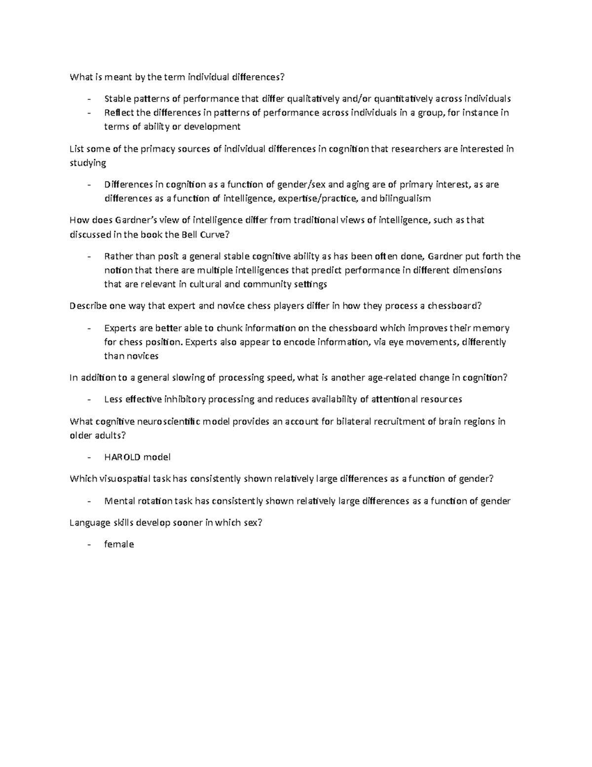 Module 12 Notes - individual, aging and gender differences in cognition ...