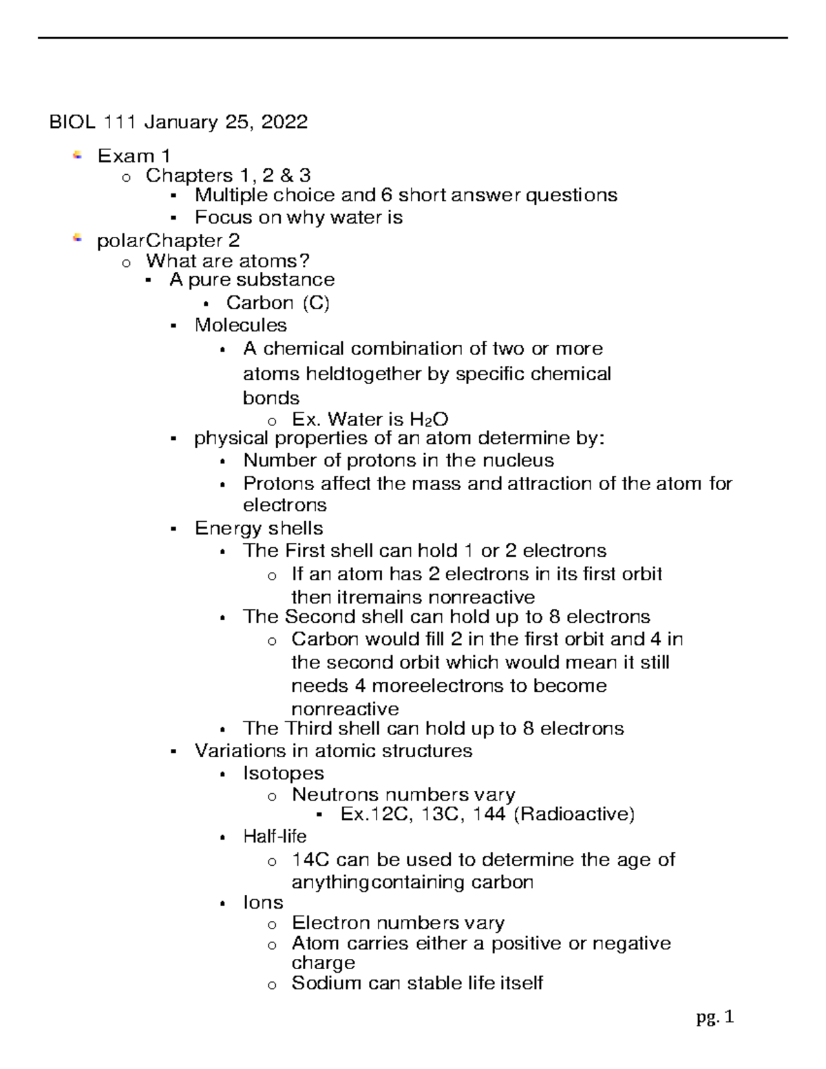 BIOL 111 January 25 Study Materials - BIOL 111 January 25, 2022 Exam 1 ...