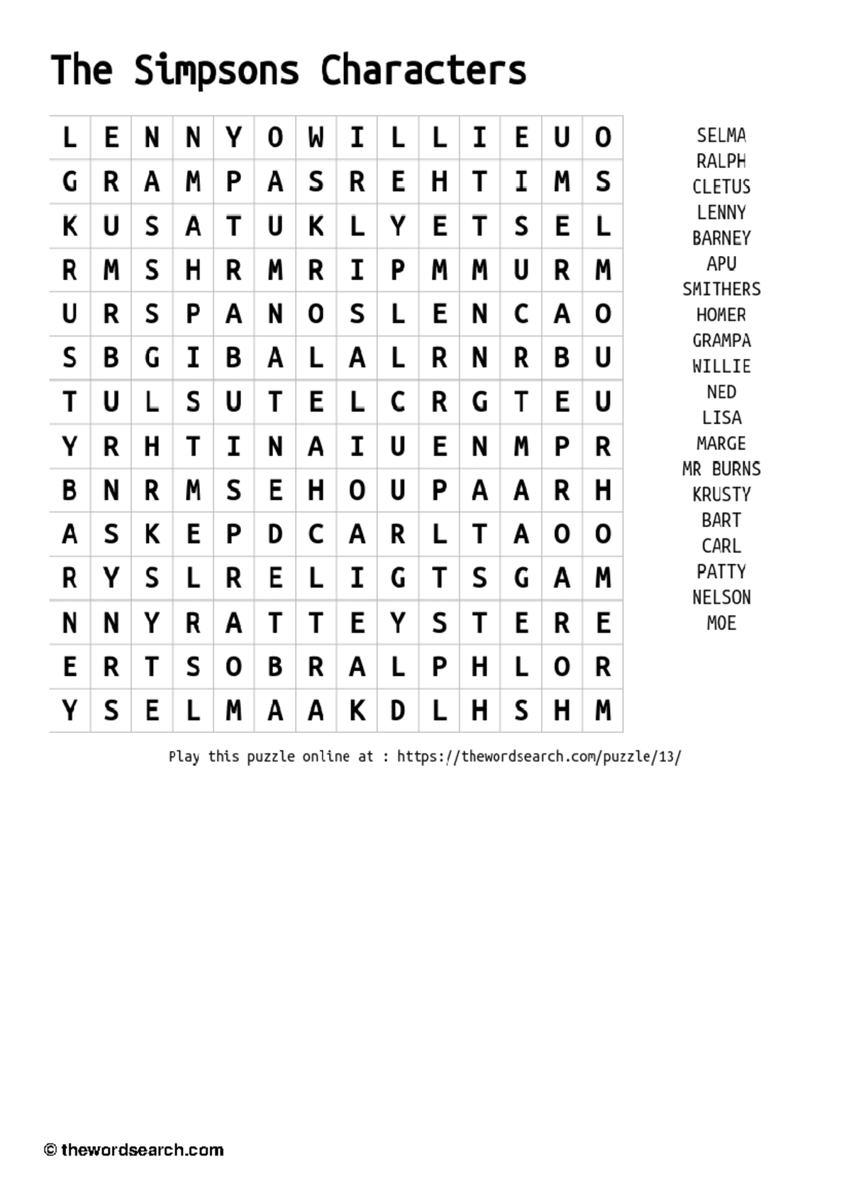 Thewordsearch com the simpsons characters 13 - © thewordsearch - Studocu