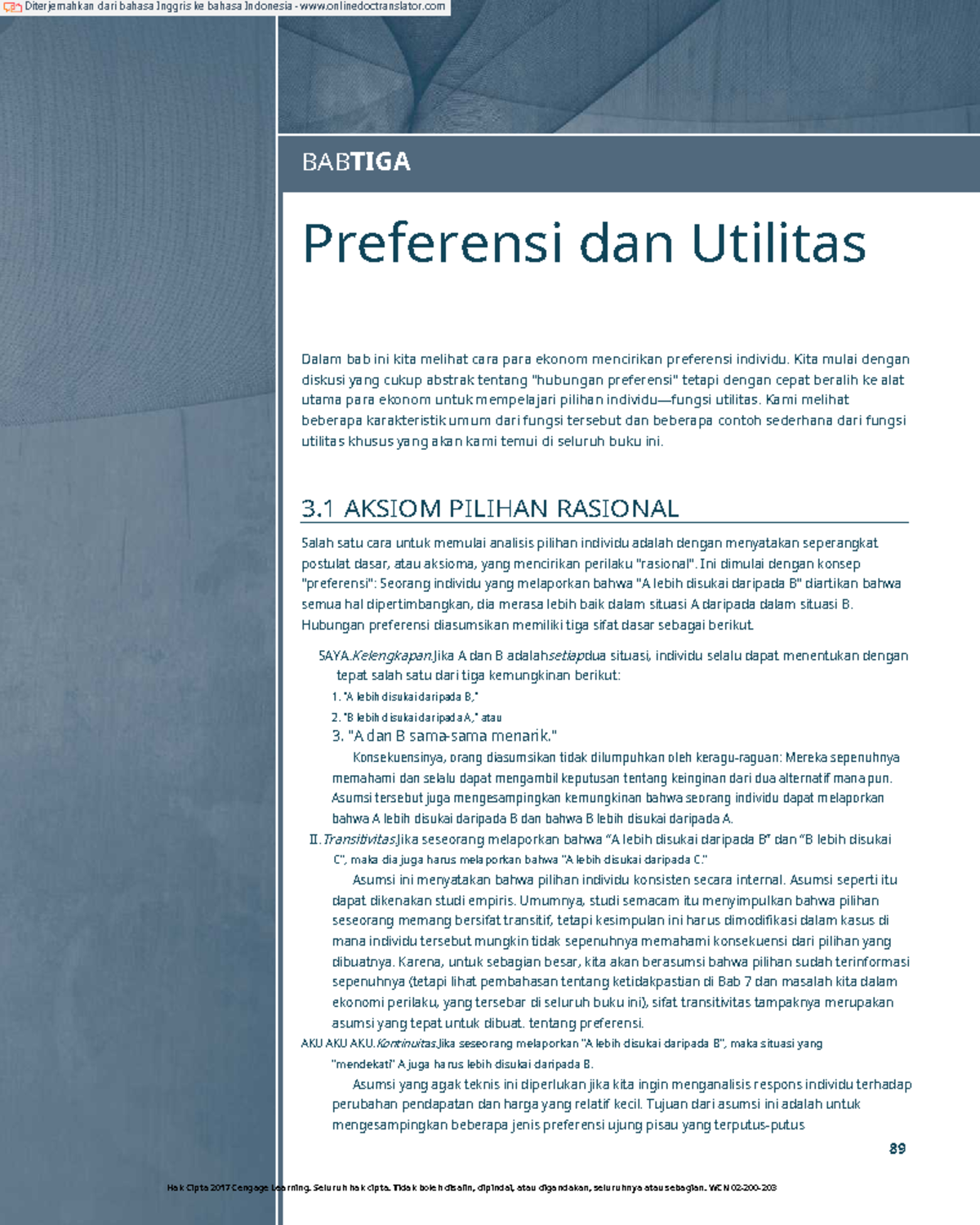 Bab 2 dan 3 Indo - Tidak ada - BABTIGA Preferensi dan Utilitas Dalam bab ini kita melihat cara ...