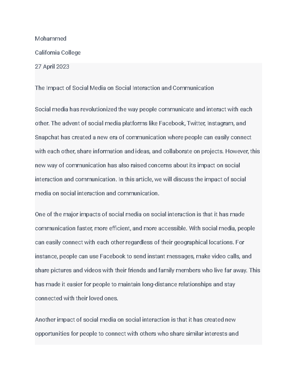 The Impact of Social Media on Social Interaction and Communication ...