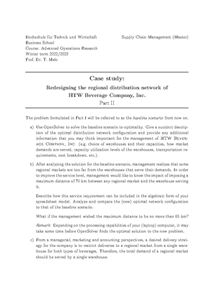 AOR-Case Study-Part I - Case study Advanced Operations Research Aufgabe ...