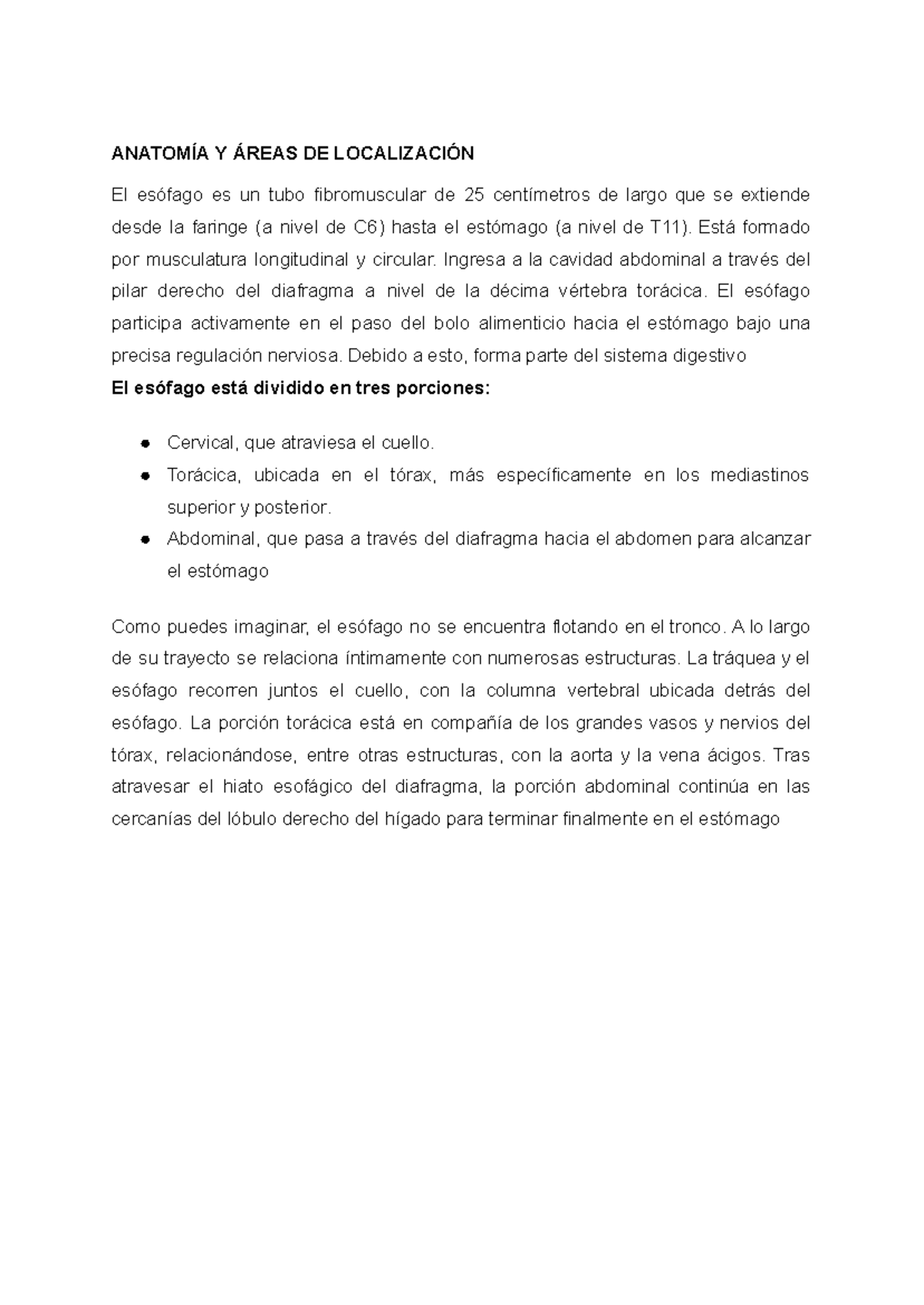 Anatomía del esófago - Resumen Anatomia - ANATOMÍA Y ÁREAS DE ...