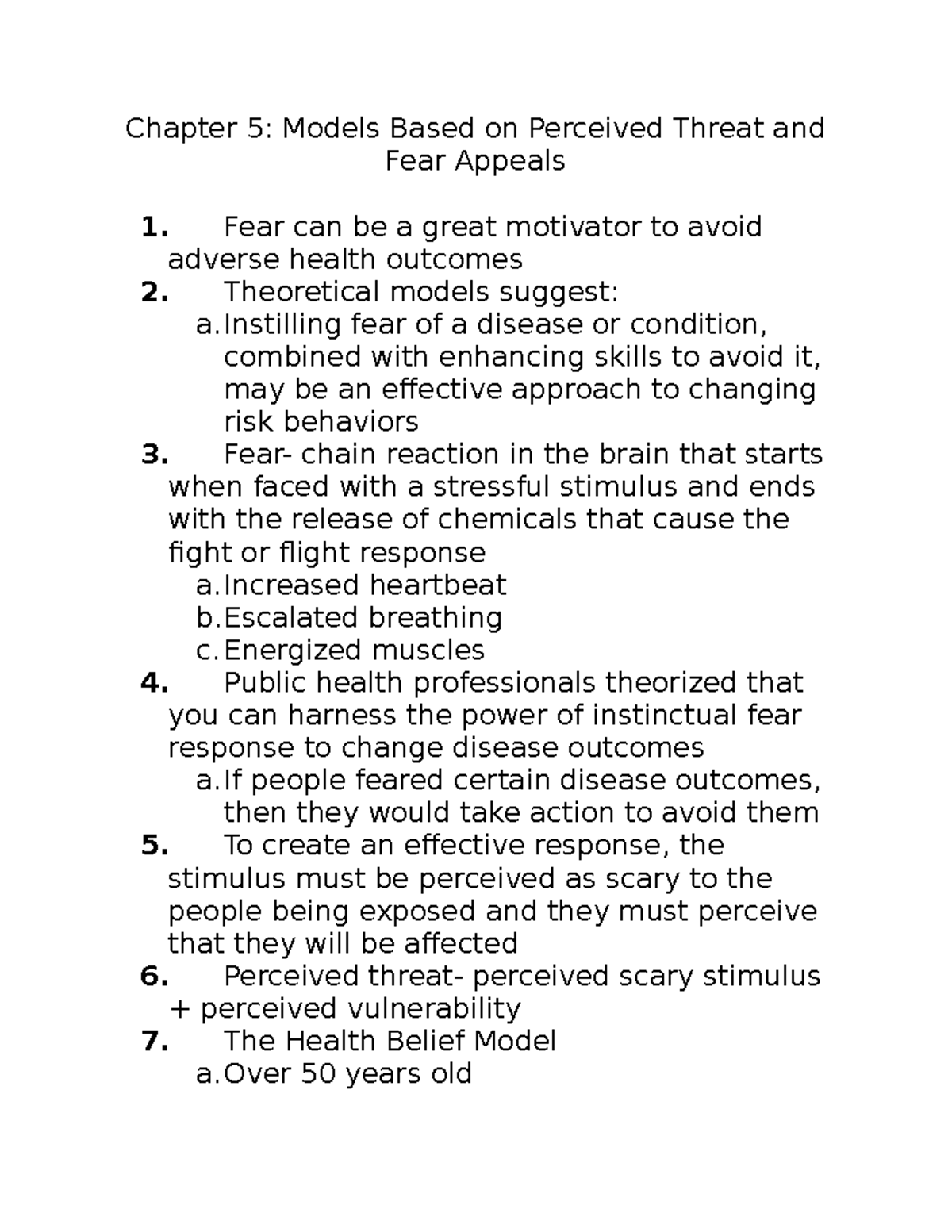 Nutrition Chp 5 Notes - Chapter 5: Models Based on Perceived Threat and ...